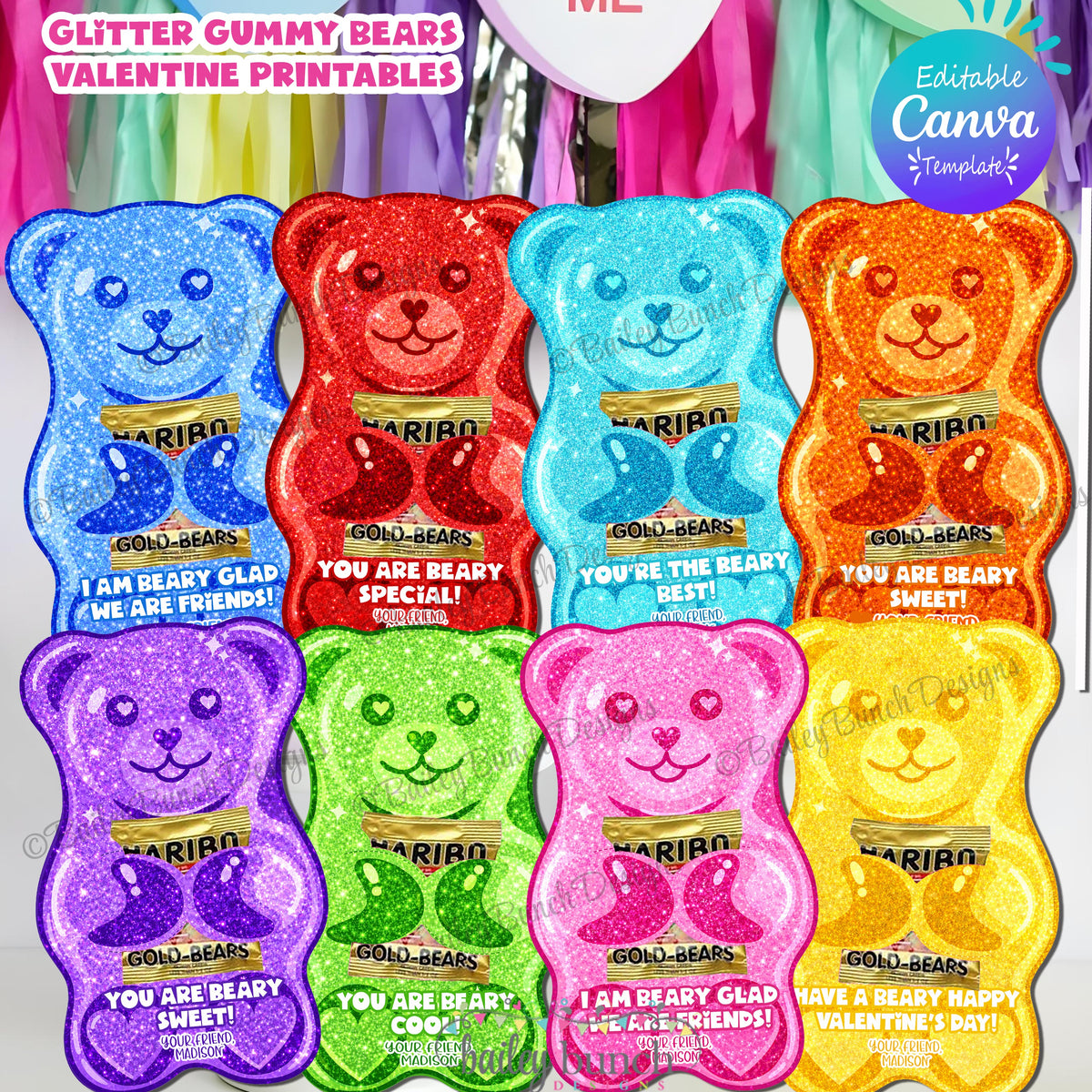 Glitter Gummy Bear Valentine Cards | Fun Valentine's Day Cards Kids ...