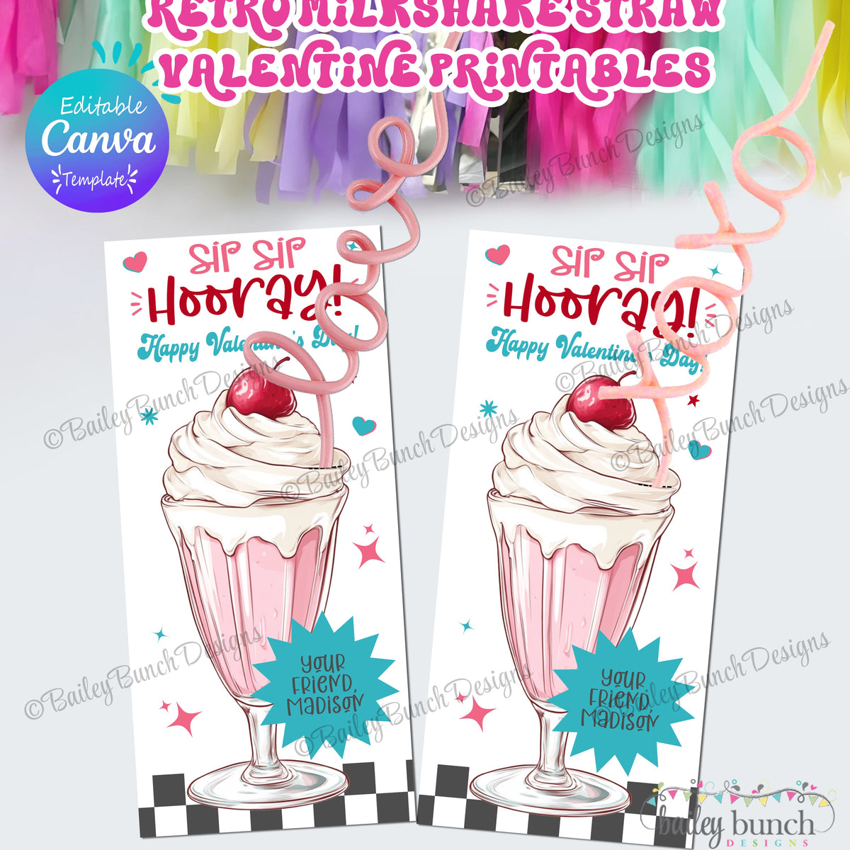 Sip Sip Hooray Happy Valentines Day Card Printable IDVDAYSIP0520 ...