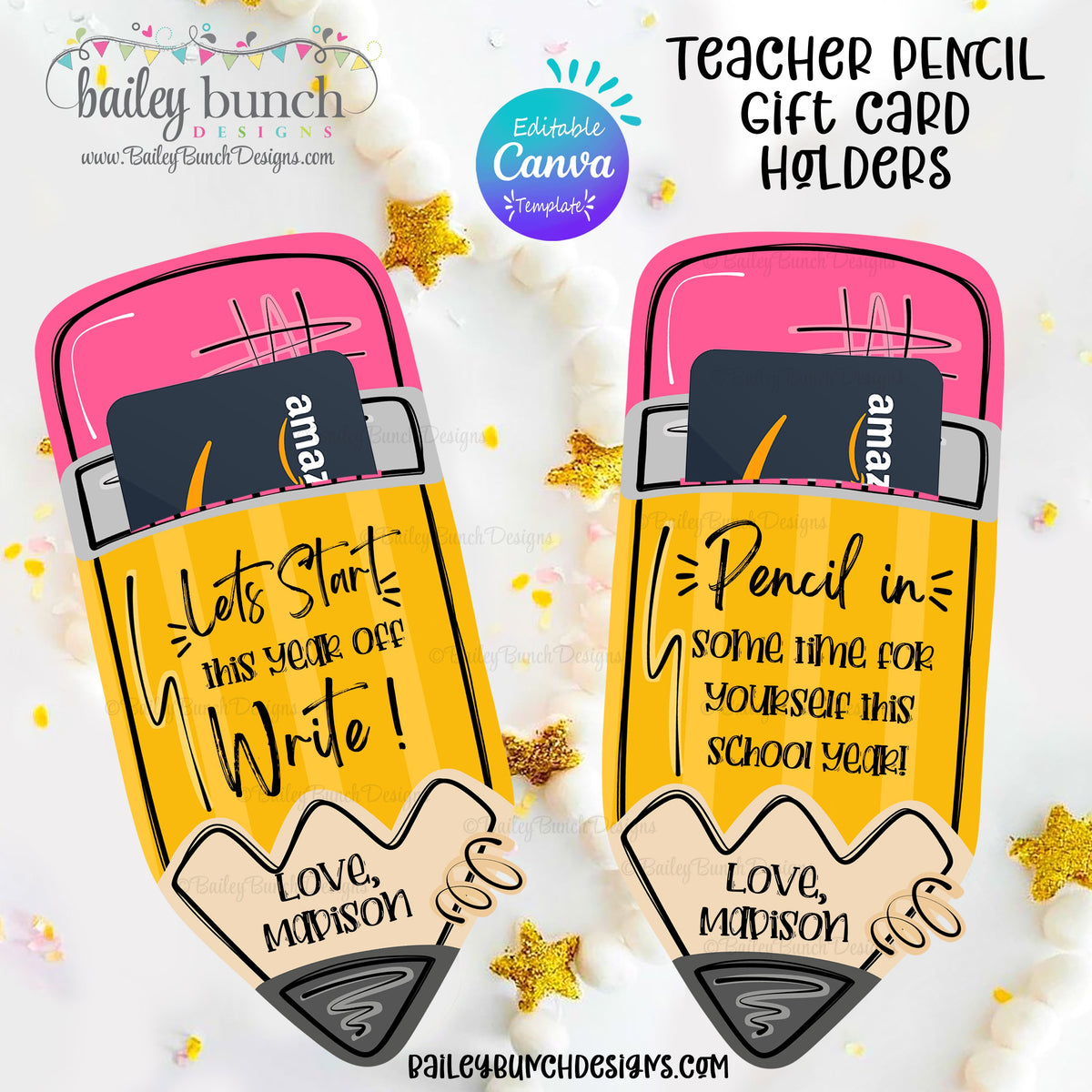 Back to School Teacher Pencil Gift Card Holder Printable Instant Downl ...