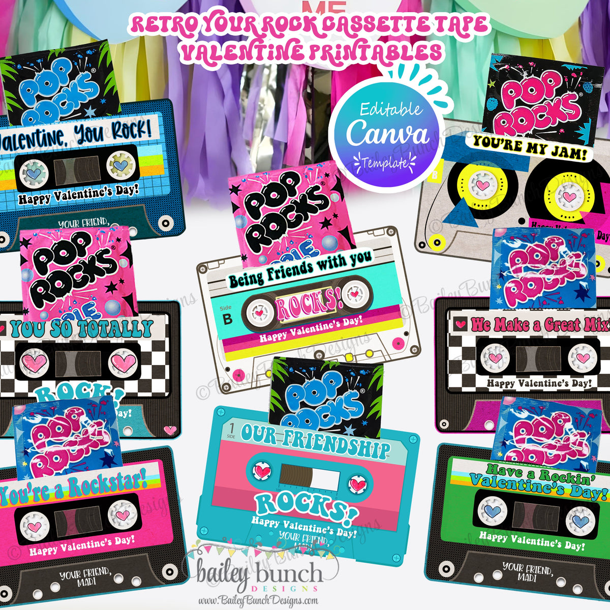 Retro Cassette Tape Valentines, You Rock Printable Valentine Cards IDV ...