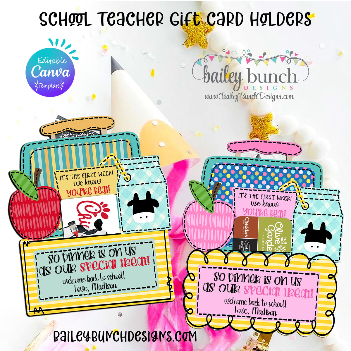Back to School Dinner Teacher Gift Card Holder Printable Instant Downl ...