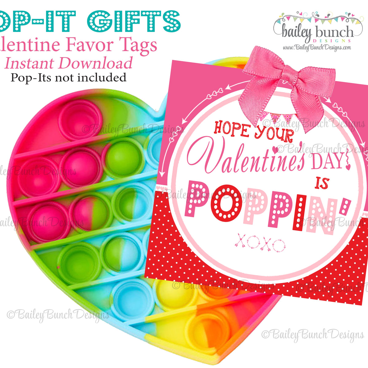 Valentine Pop It Fidget Gift Tags Pink & Red Valentine POPPIN VALENTIN ...