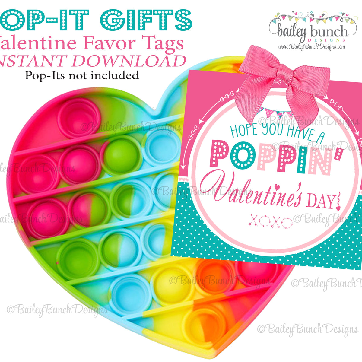 Valentine Pop It Fidget Gift Tags PINK Squares IDVDAYPOPITPINKSQ0520 ...