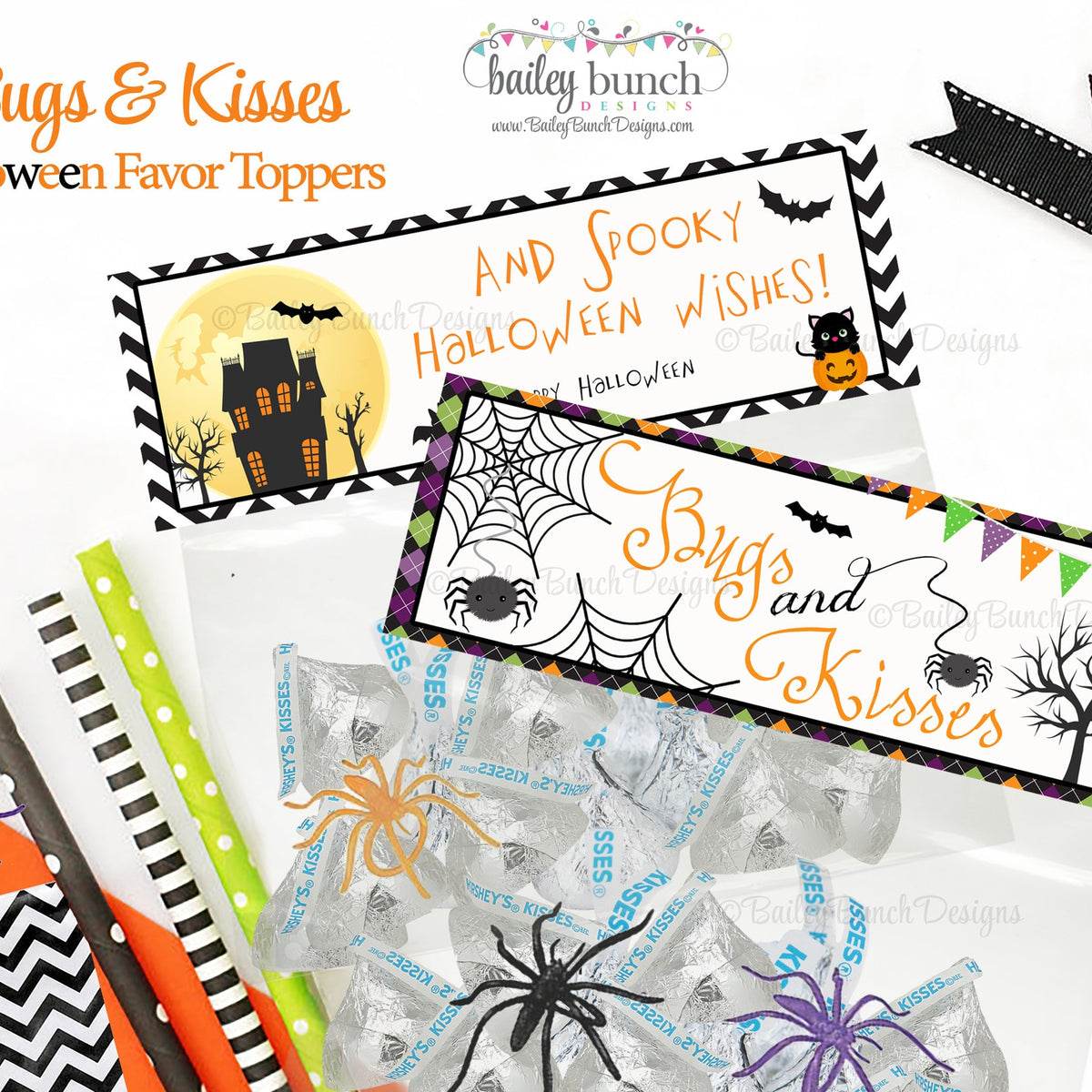 Halloween Bugs and Kisses Favor Treat Bags - 2 DESIGNS!! INSTANT DOWNL ...