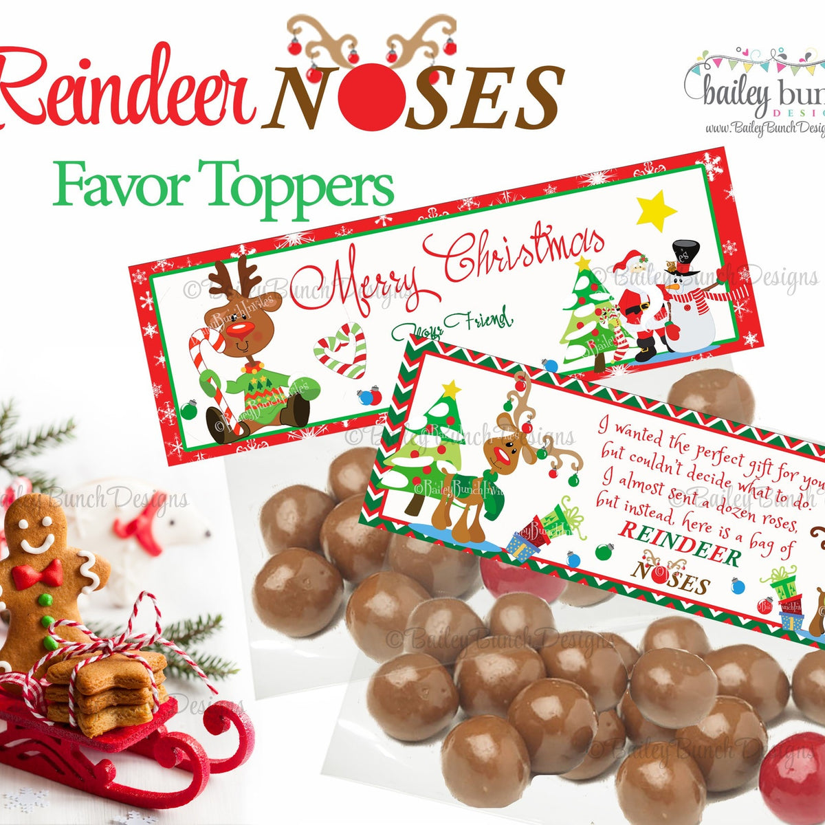 Reindeer Noses Treat Bags, Christmas Toppers IDNOSE0520 – Bailey Bunch ...