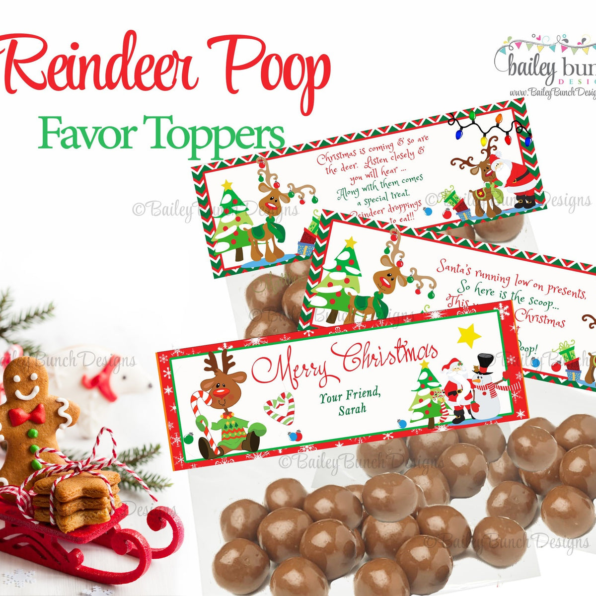Reindeer Poop Treat Bags, Christmas Toppers POOP0520 – Bailey Bunch Designs