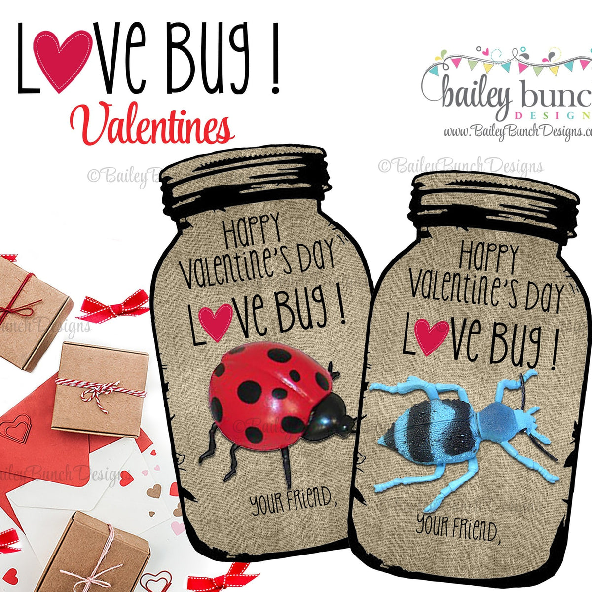 Love Bug Valentine Treat Tags, Valentines IDVDAYBUG0520 – Bailey Bunch ...