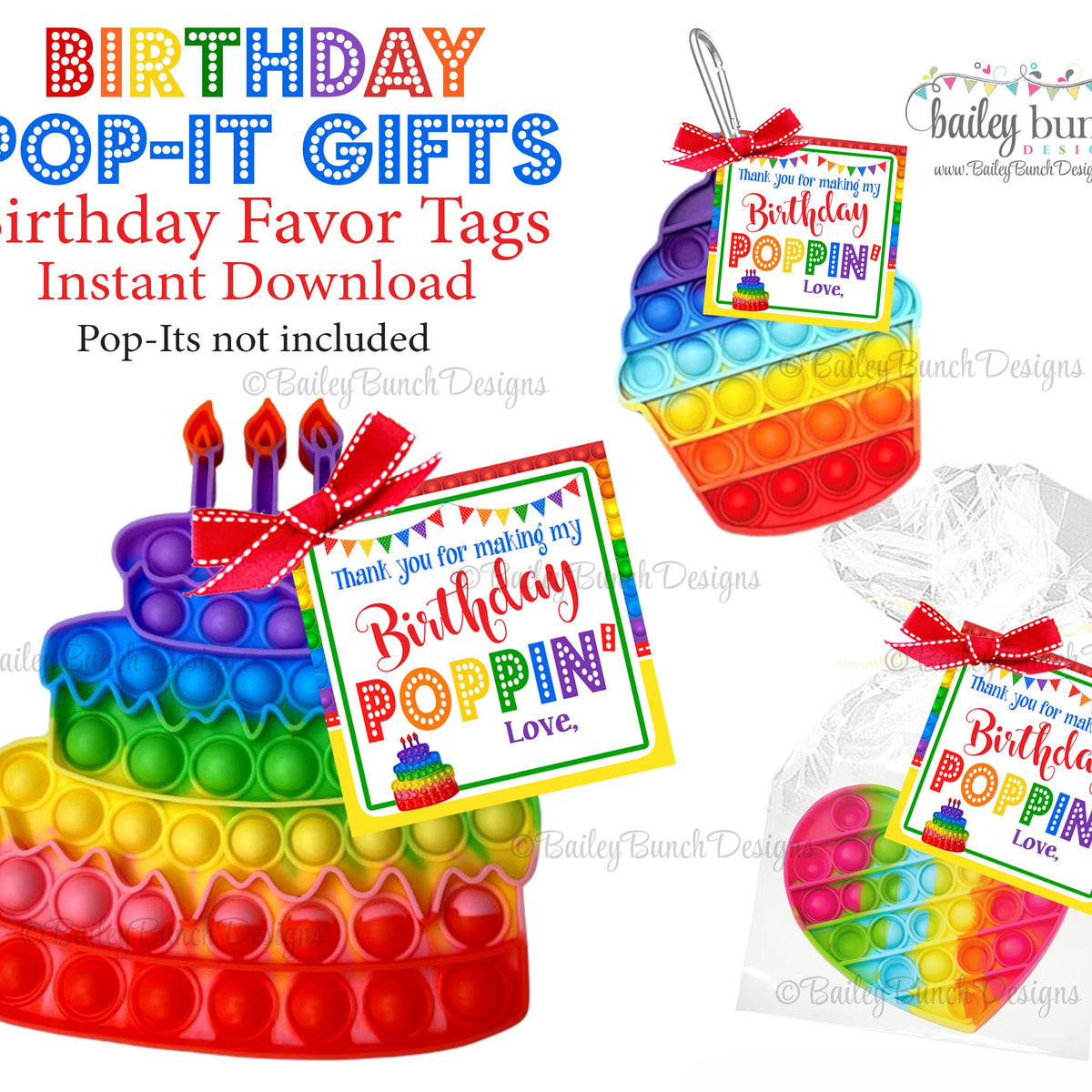 Birthday Party Pop It Fidget Gift Tags Squares - PERSONALIZED - POPITS ...