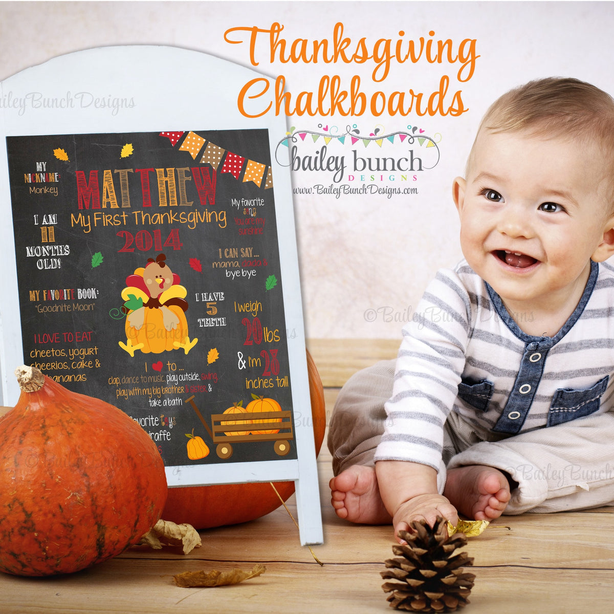 Baby's Thanksgiving Chalkboard Poster, First Thanksgiving, Chalkboard ...