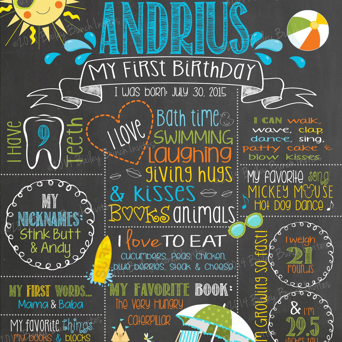 Beach Birthday Chalkboard Poster, BEACHCHALK0520 – Bailey Bunch Designs