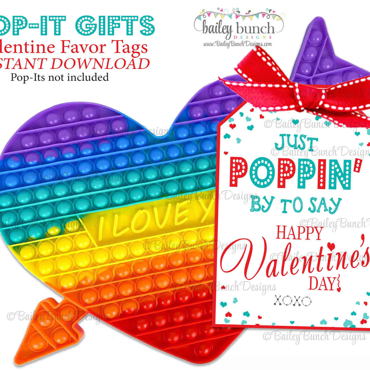 Valentine Pop It Fidget Gift Tags Red Hearts Valentine Tags IDVDAYPOPI ...