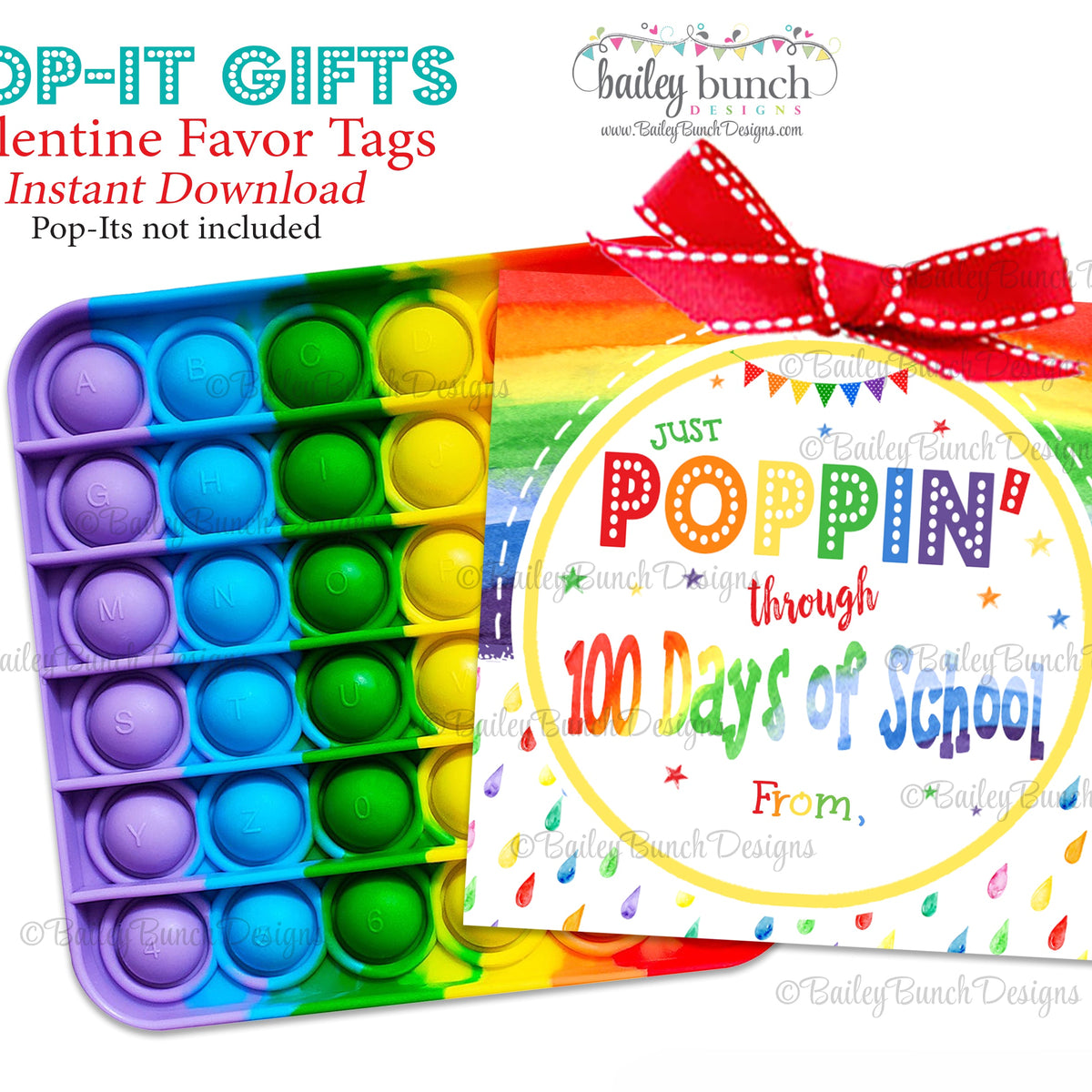 RAINBOW 100th Day of School Pop It Fidget Gift Tags IDRAINBOW1000520 ...