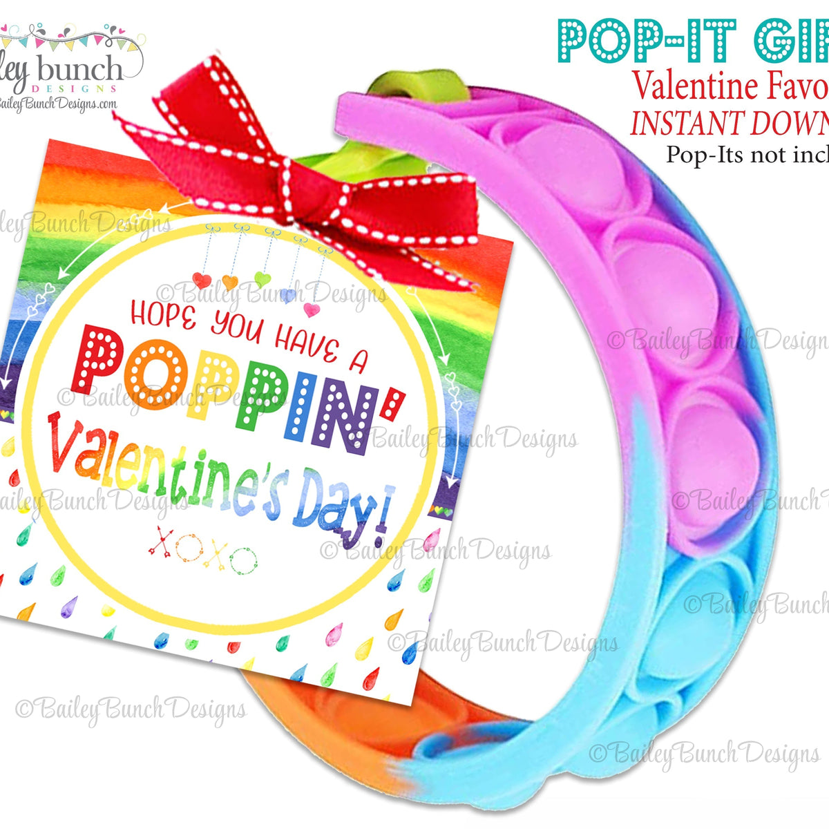 Valentine RAINBOW Pop It Fidget Gift Tags Rainbow Valentine Squares ID ...