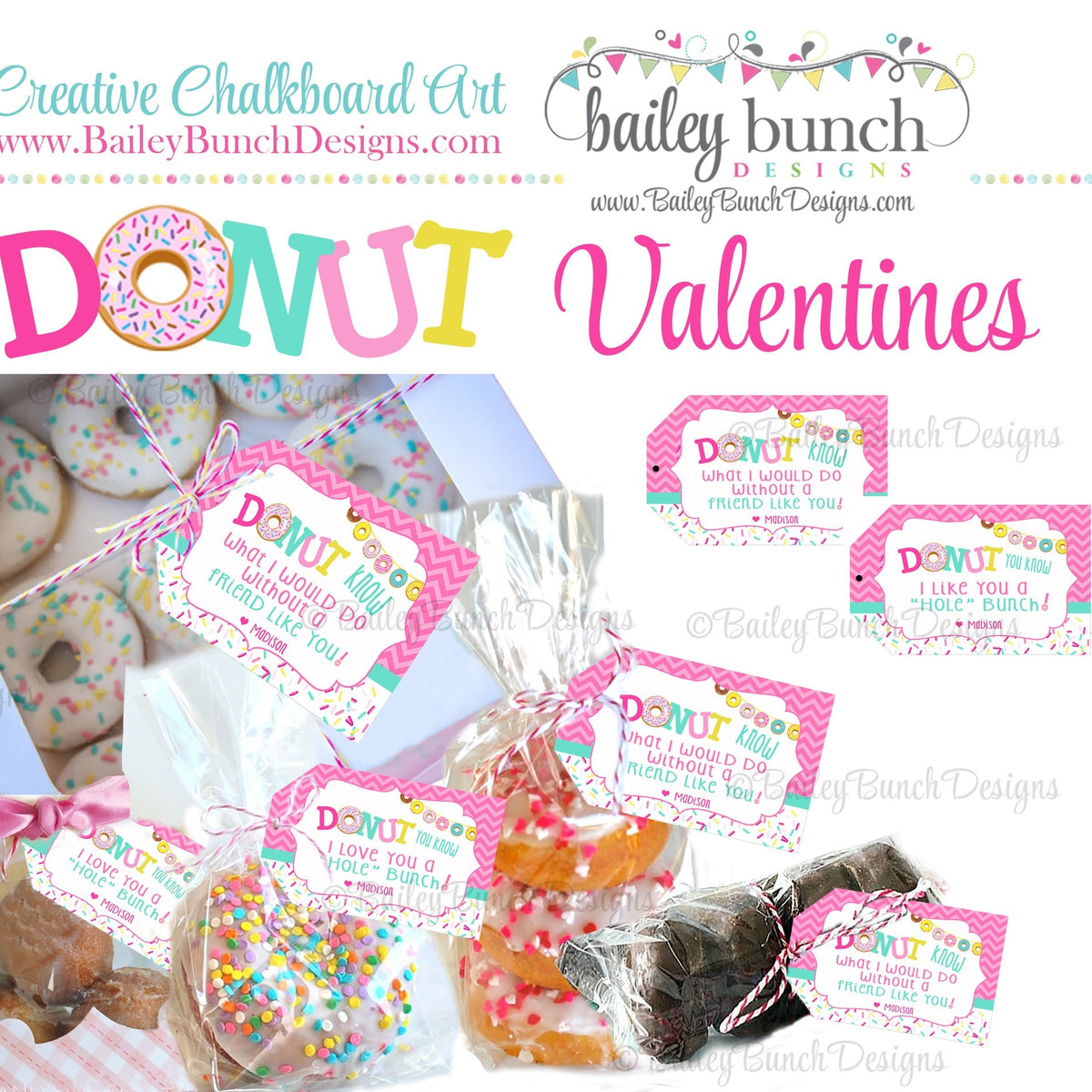 Donut Valentine Treat Tags, Valentines VDAYDONUTS0520 – Bailey Bunch ...