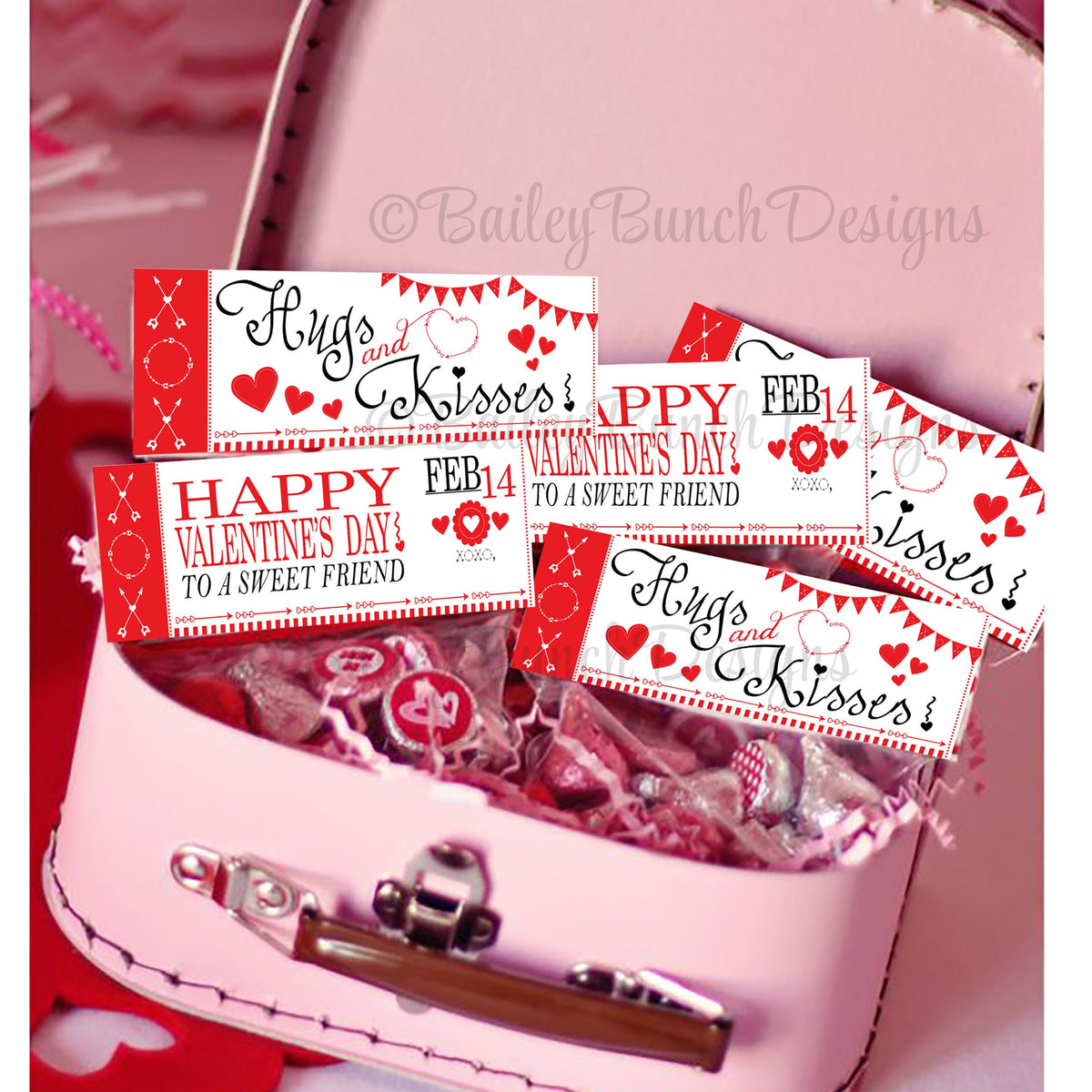 Hugs & Kisses Bag Toppers, Valentines VDAYKISS0520 – Bailey Bunch Designs