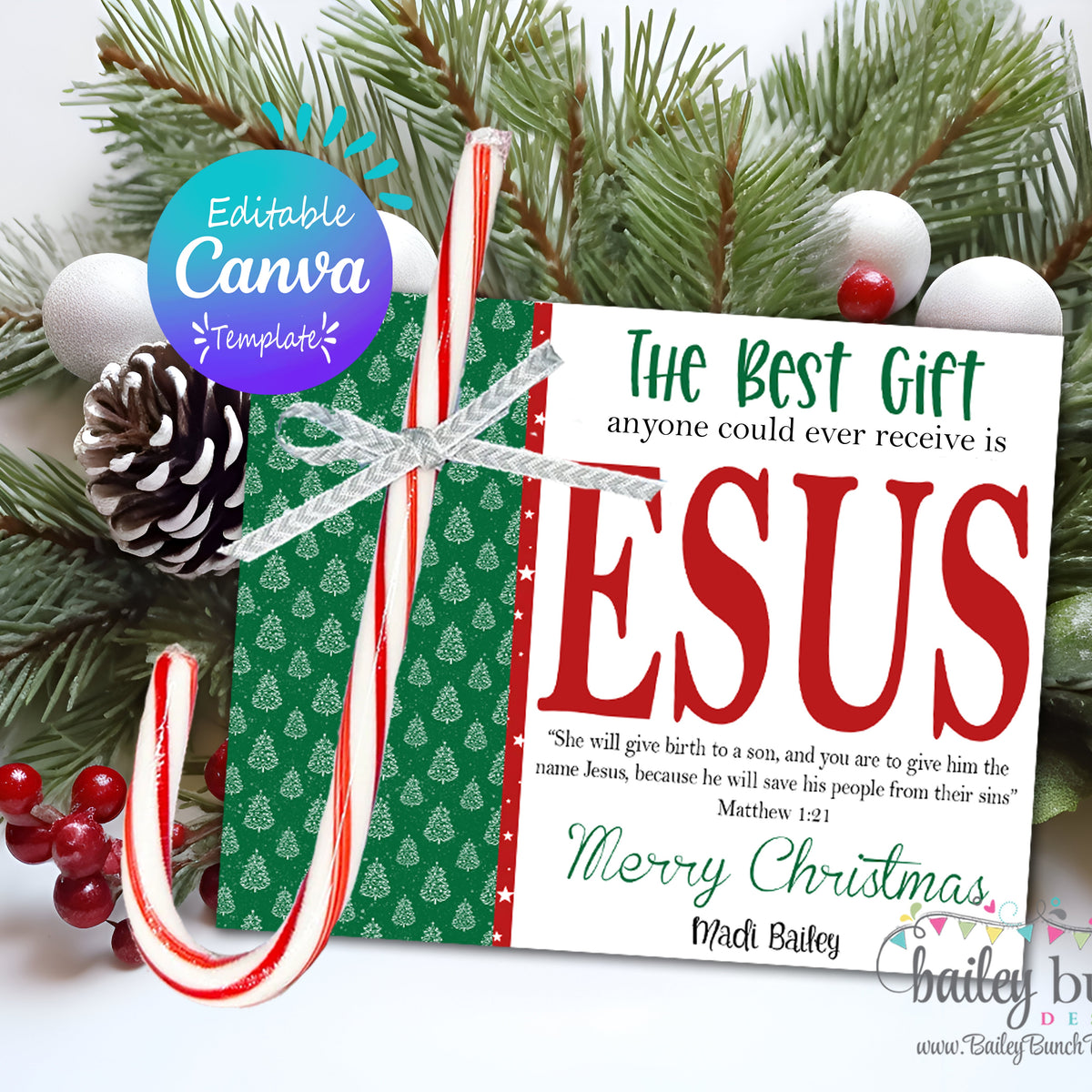 Best Gift is Jesus - Candy Cane Printable Canva Template IDJESUSC520 ...