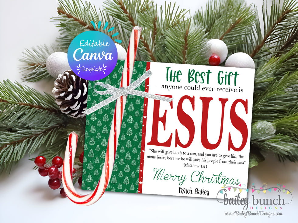 Best Gift is Jesus - Candy Cane Printable Canva Template IDJESUSC520 ...