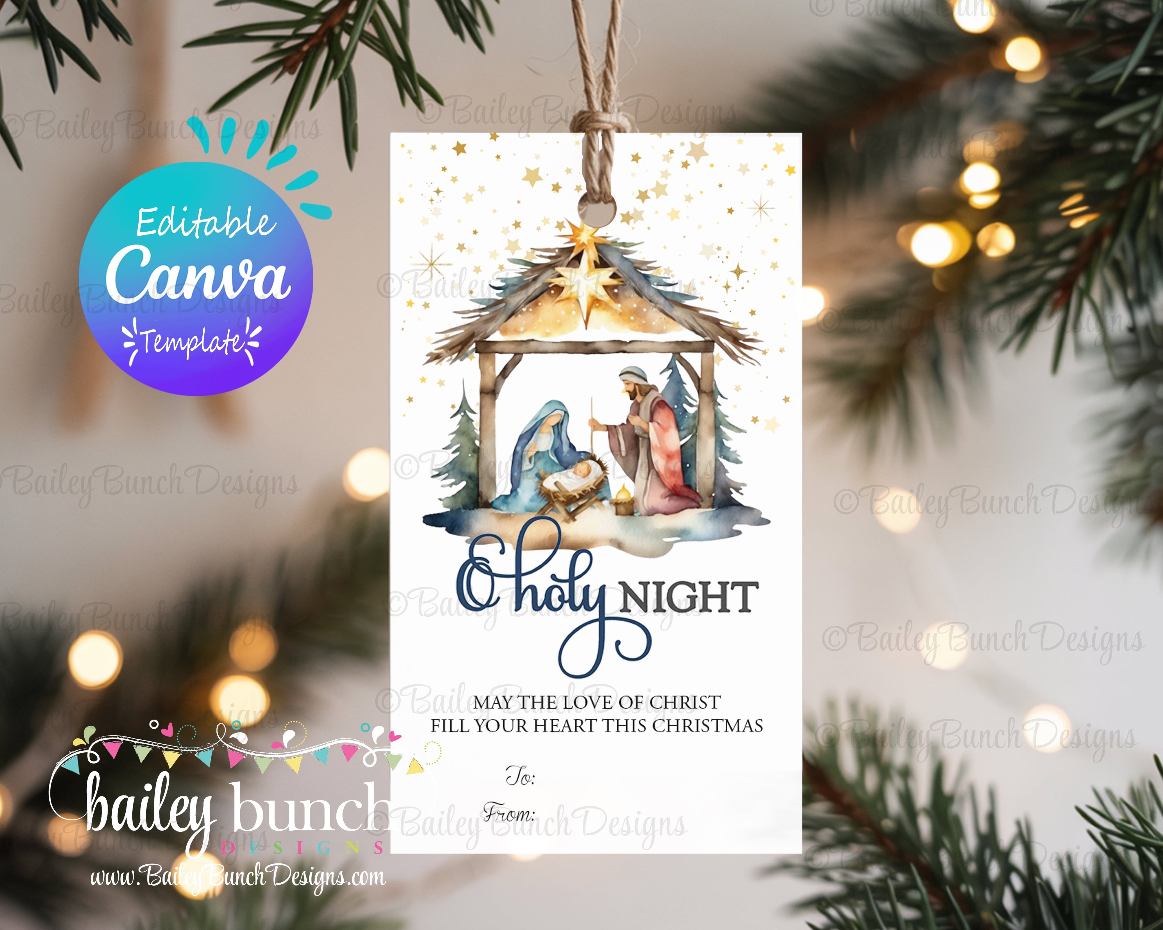 Christmas Nativity O Holy Night Gift Tag Printable Canva Template IDHO ...