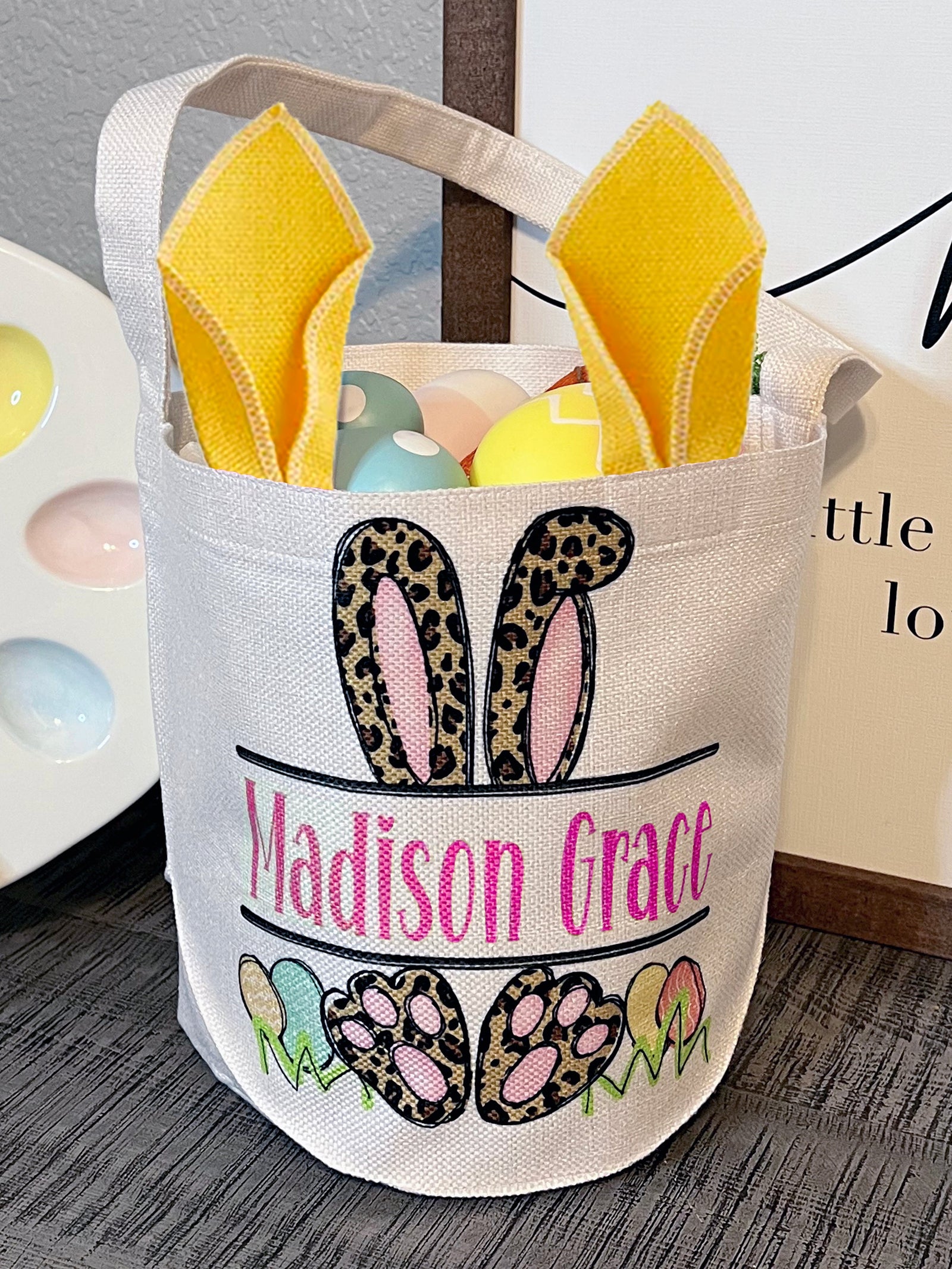 Easter Basket Bunny Ears Basket Leopard Personalized BASKETL0520 ...