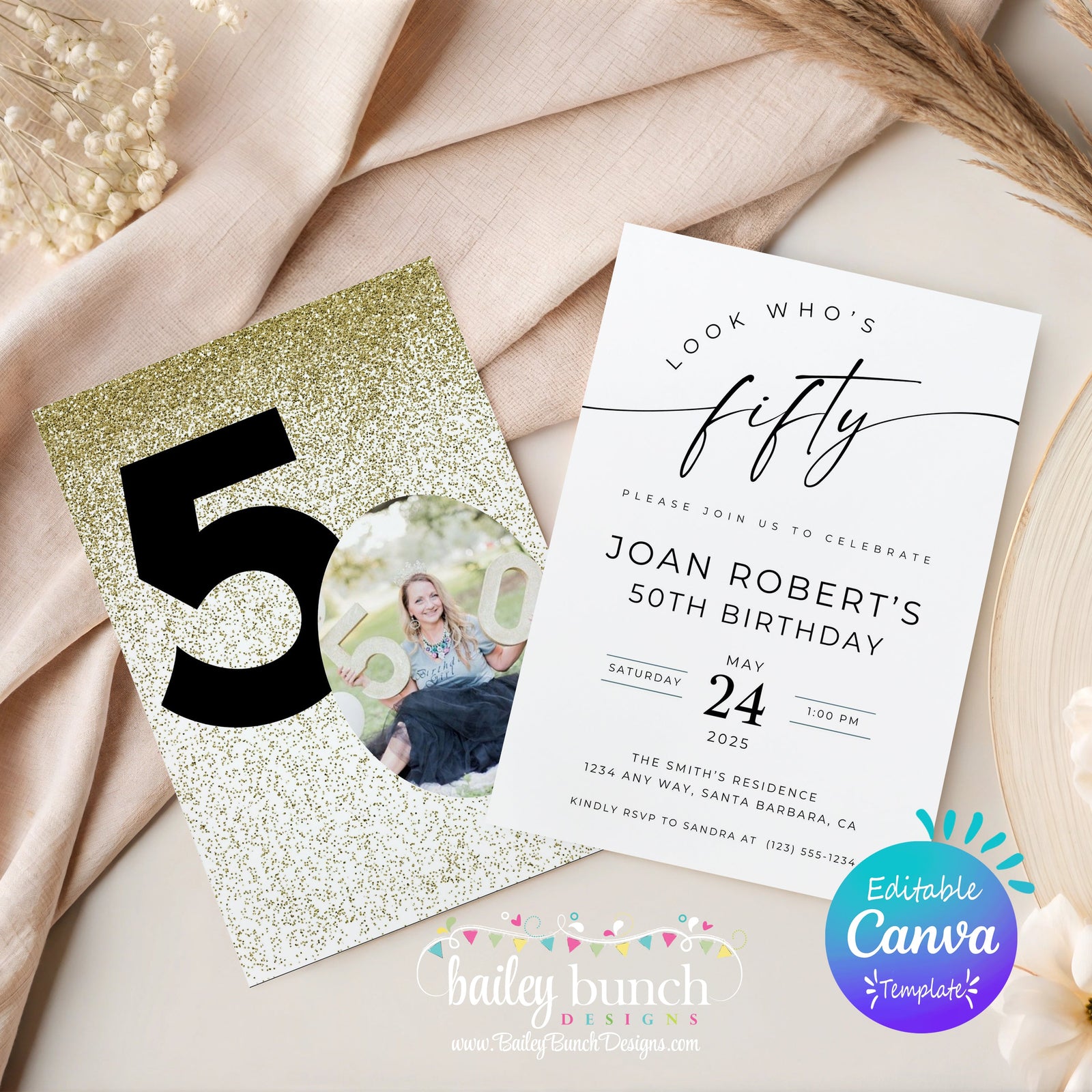 50th Birthday Invite Template BDAY50TEMP05 – Bailey Bunch Designs