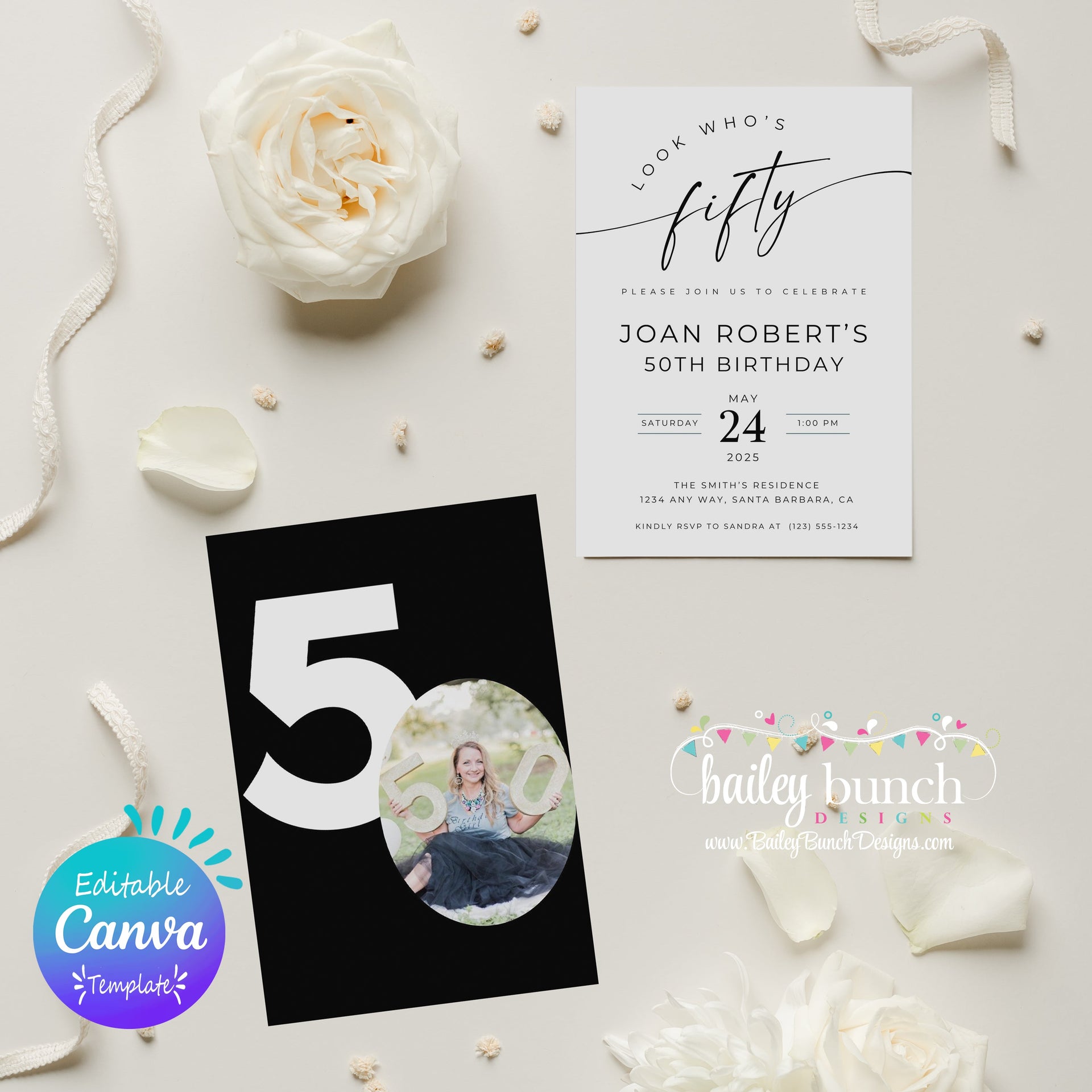 50th Birthday Invite Template BDAY50TEMP05 – Bailey Bunch Designs
