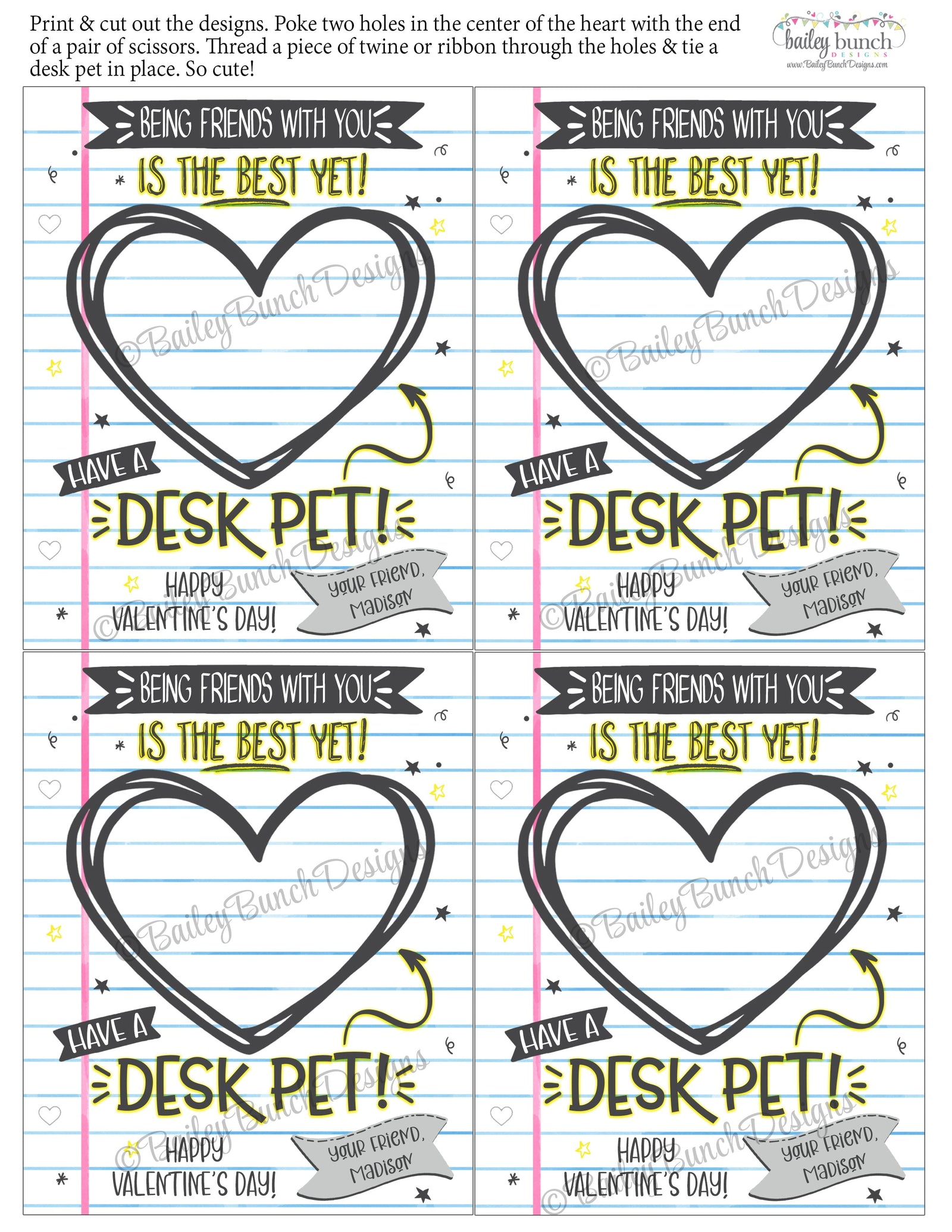 Desk Pet Kids Valentine Printable IDVDAYDESKPET0520 – Bailey Bunch Designs
