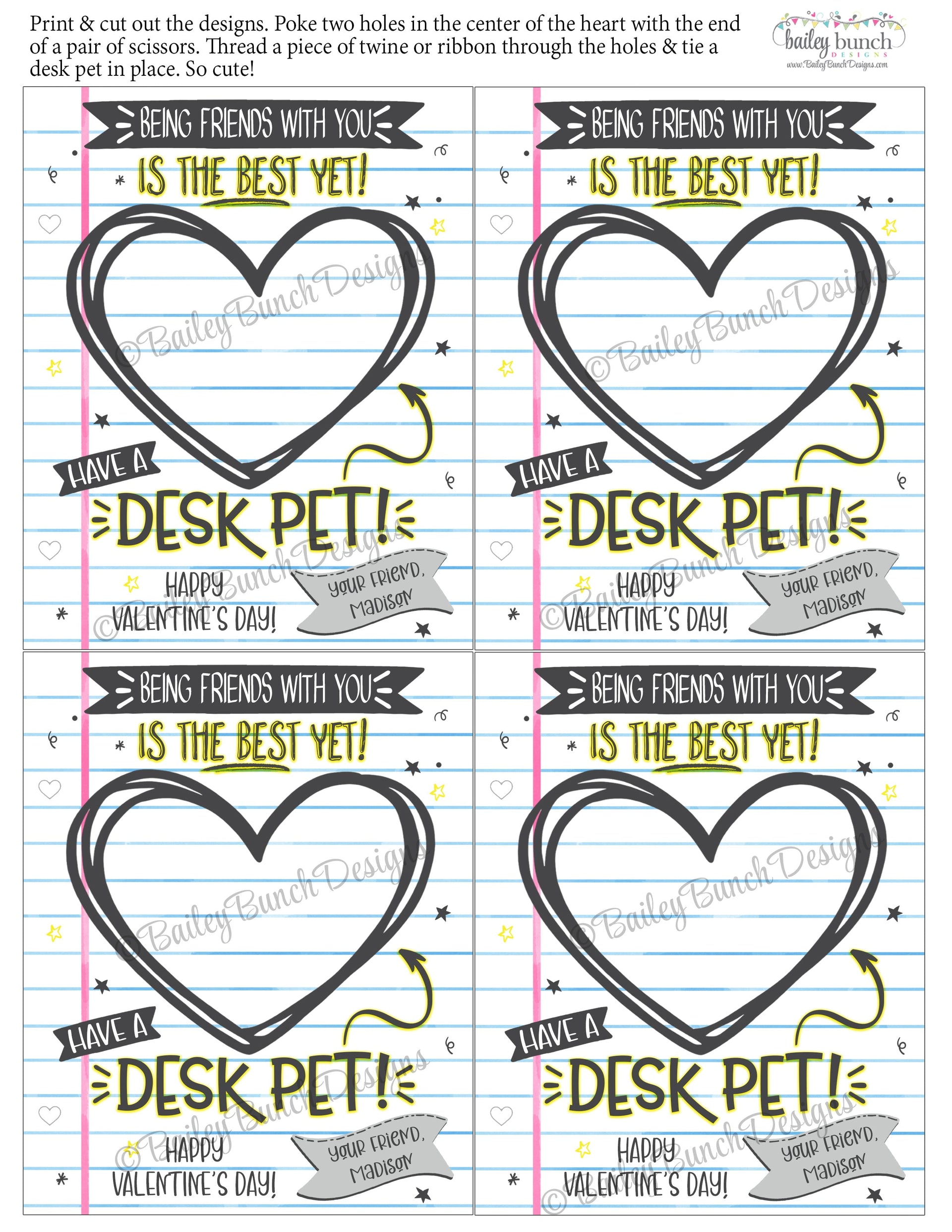 Desk Pet Kids Valentine Printable IDVDAYDESKPET0520 – Bailey Bunch Designs