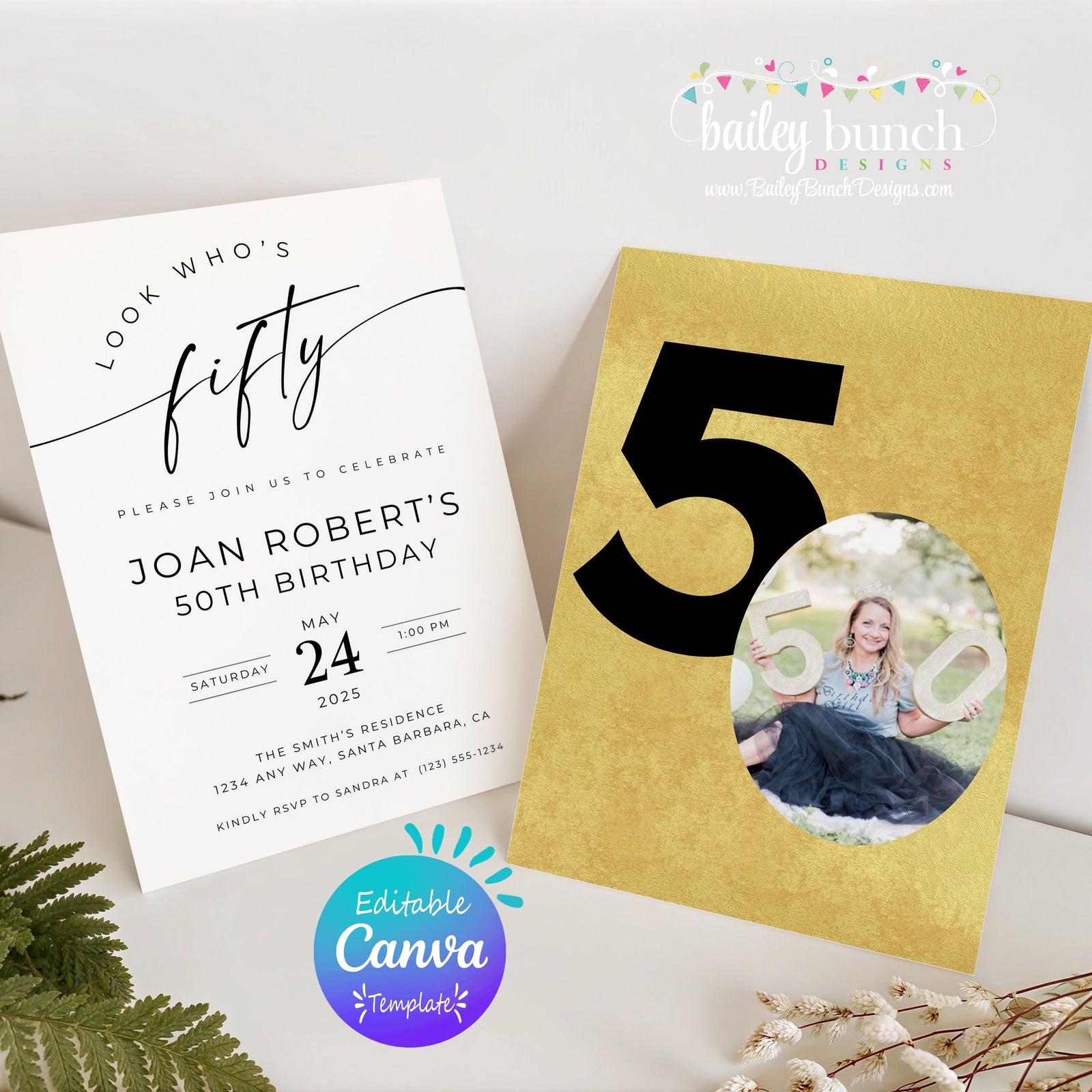 50th Birthday Invite Template BDAY50TEMP05 – Bailey Bunch Designs
