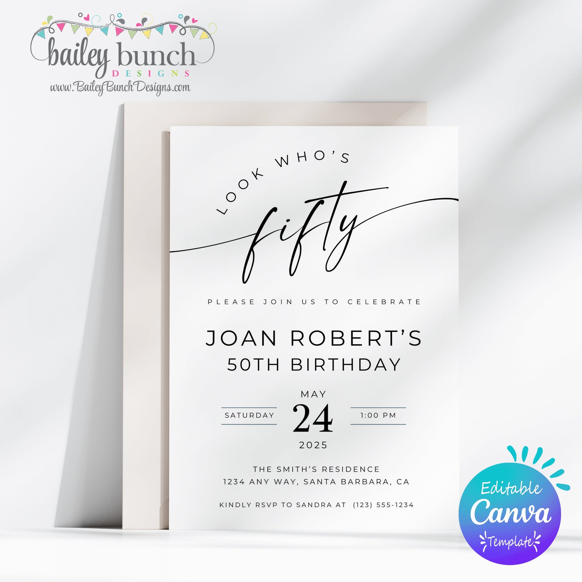 50th Birthday Invite Template BDAY50TEMP05 – Bailey Bunch Designs