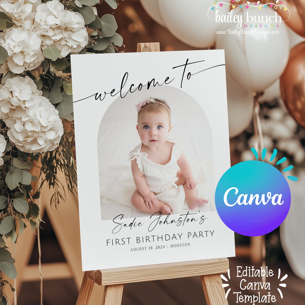 Birthday Party Welcome Sign Editable Canva Template BDAYPHOTOTEMPLATE0 ...