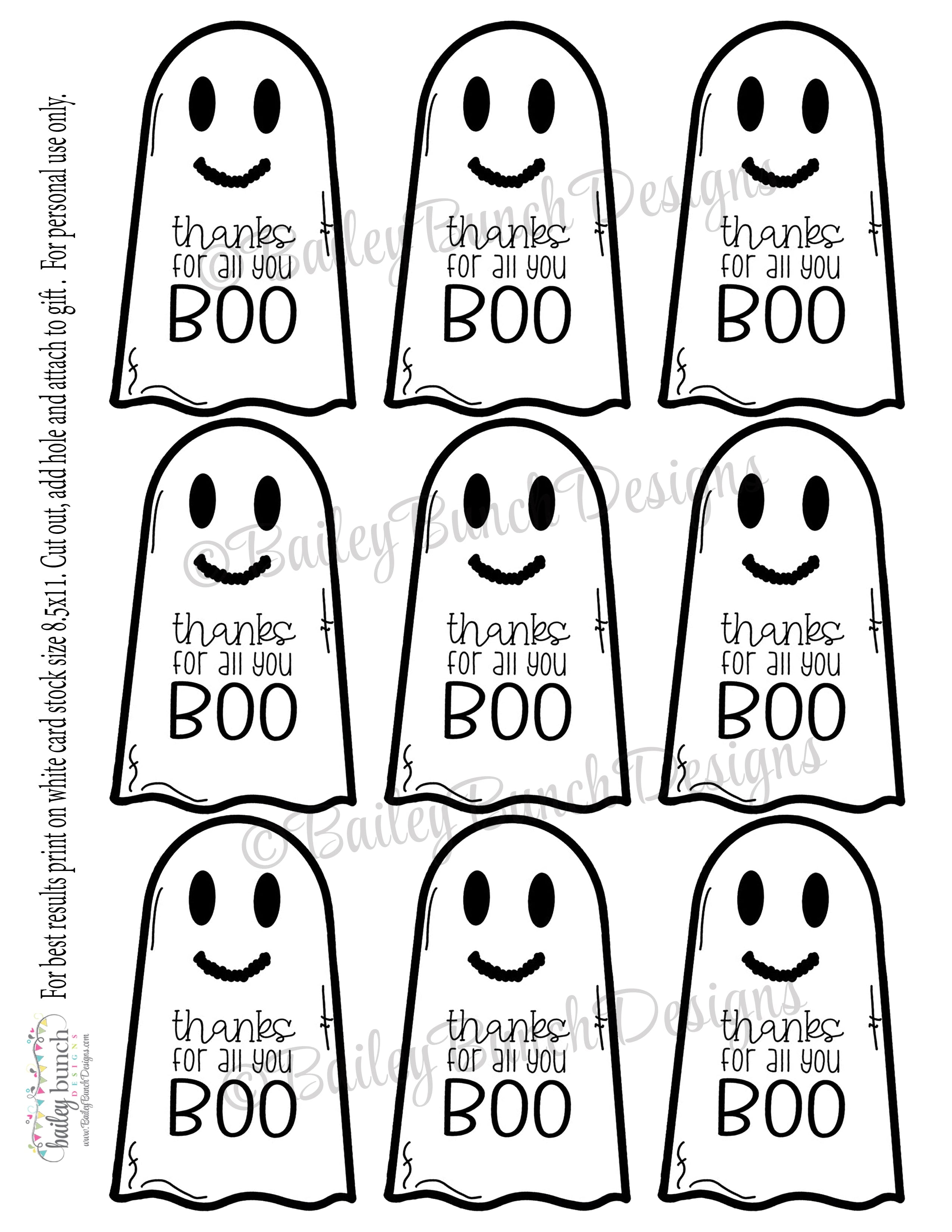 Thanks for all you BOO Ghost Halloween Gift Tags - Instant Download ID ...