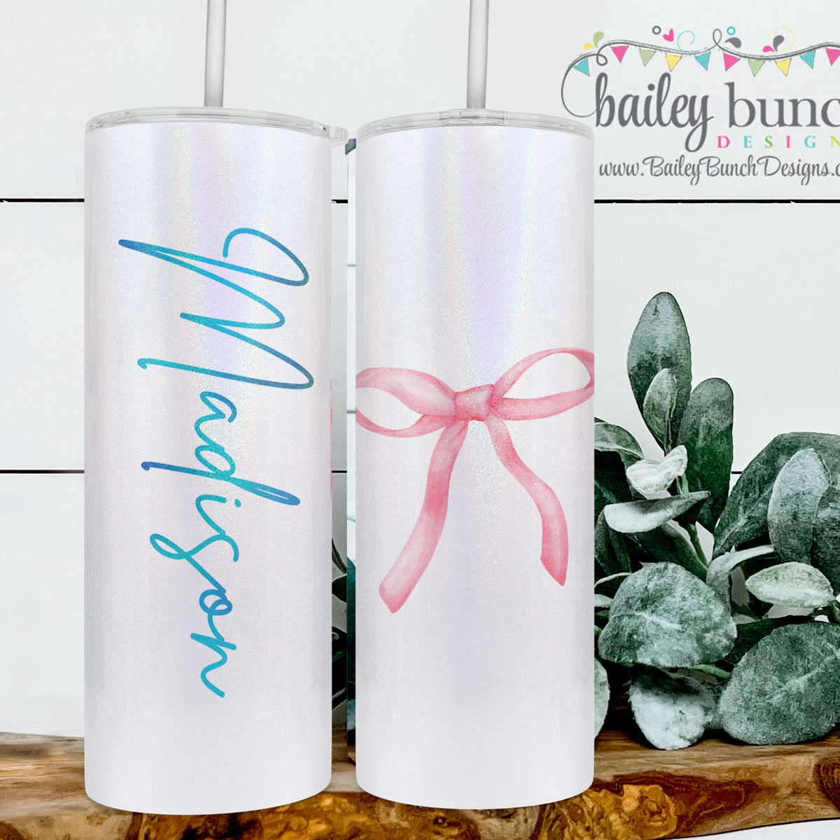 Holographic Pink Bow Name Shimmer Glitter Tumbler TUMBHOLOBOW0520 ...