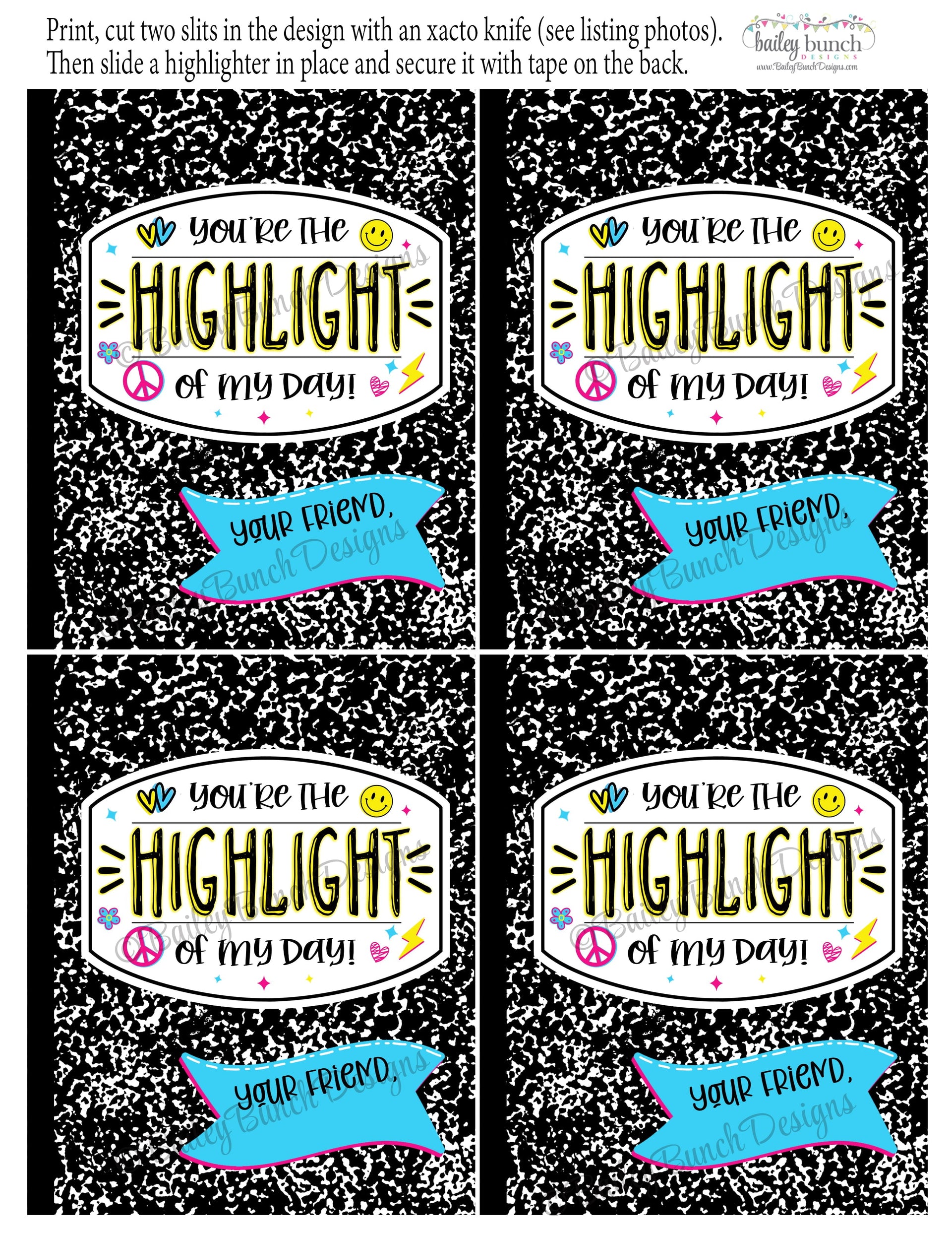 Highlighter Valentine Gift Card Valentines IDVDAYHIGHLIGHT0520 – Bailey ...