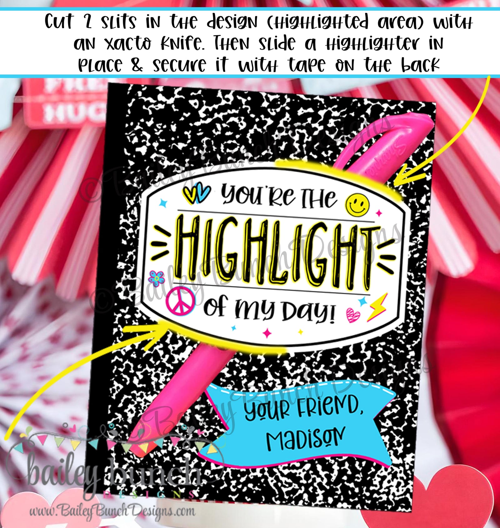 Highlighter Valentine Gift Card Valentines IDVDAYHIGHLIGHT0520 – Bailey ...
