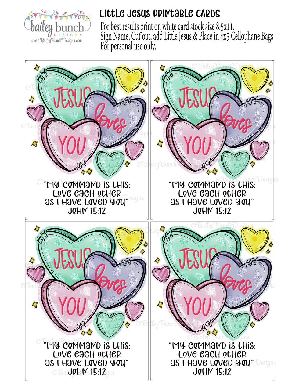 Jesus Loves You Valentine Cards | Conversation Hearts Scripture Cards ...