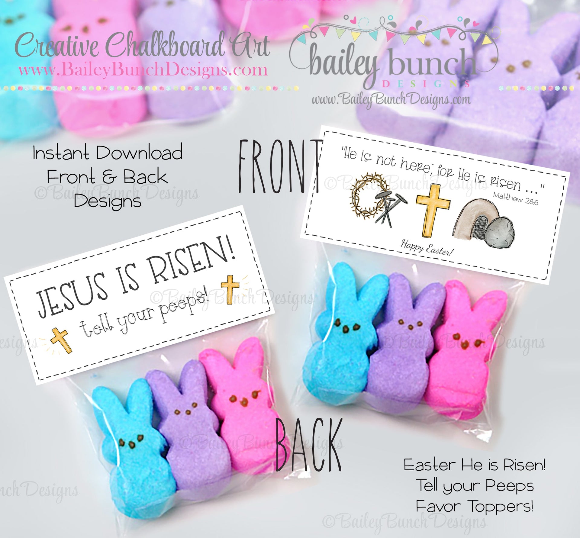 Easter He is Risen Tell Your Peeps Easter Treat Bag Toppers IDJESUSPEE ...