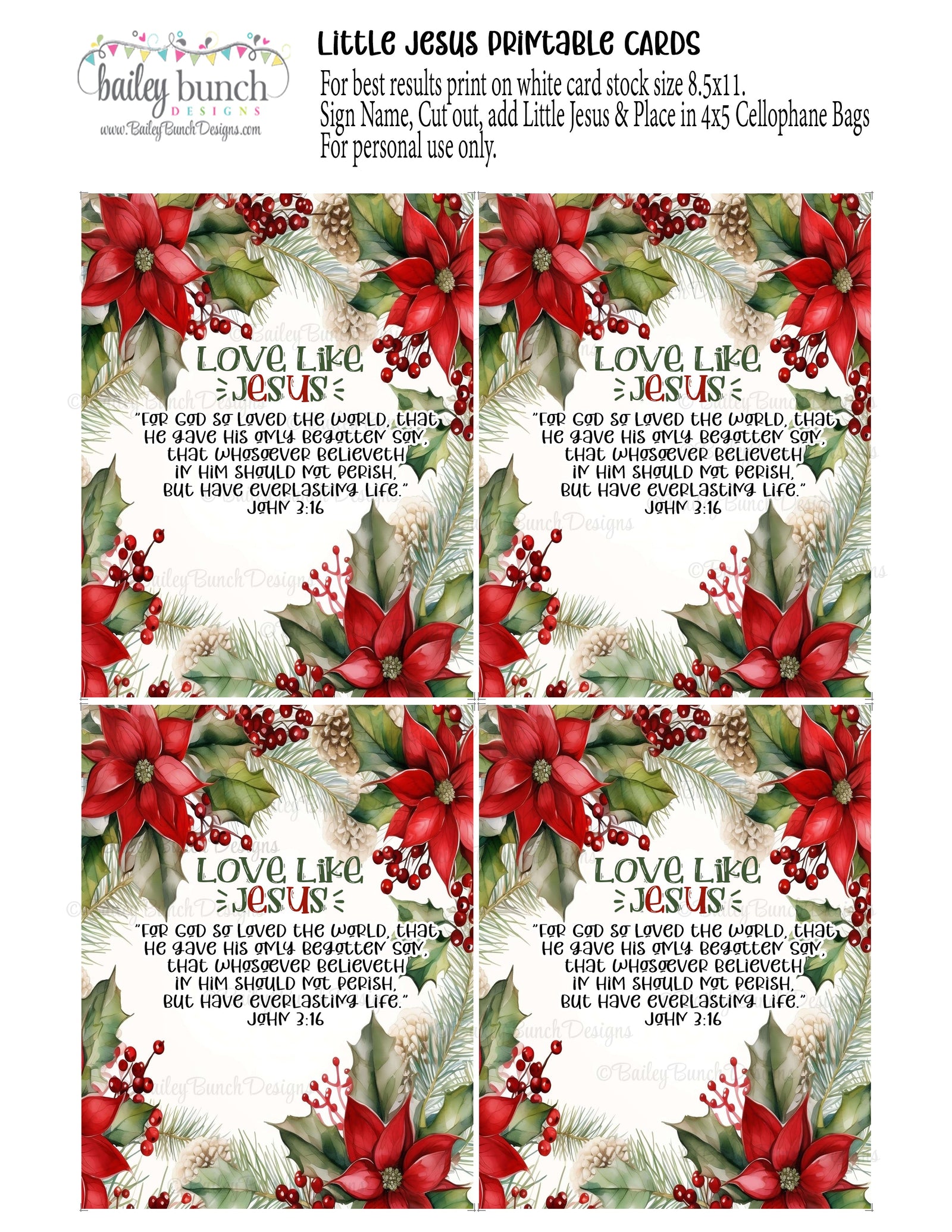 Little Jesus Poinsettia Christmas Tree Scripture Cards Printable Insta ...