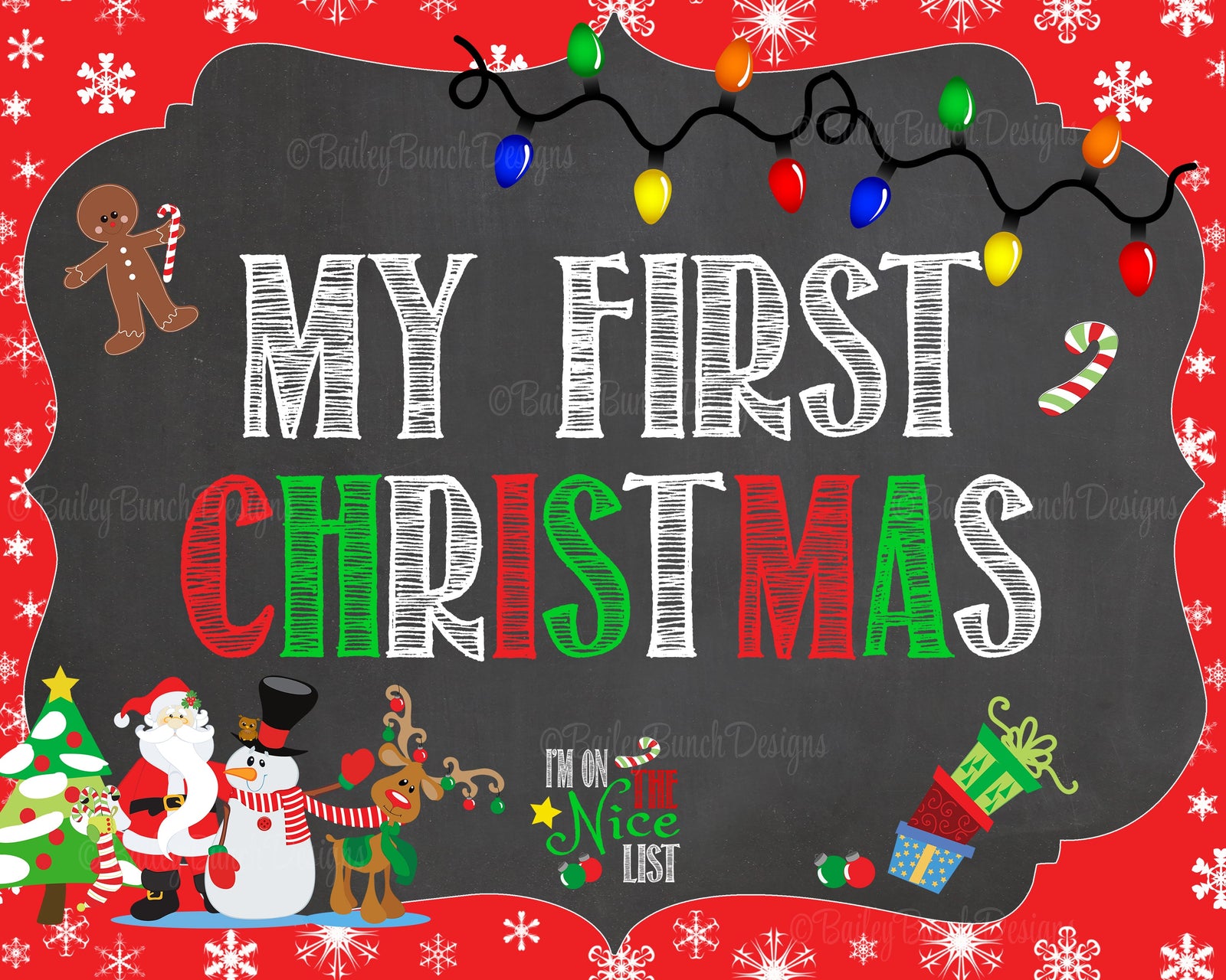 Baby's 1st Christmas Chalkboard Sign - INSTANT DOWNLOAD ID1STCHRISTCHA ...