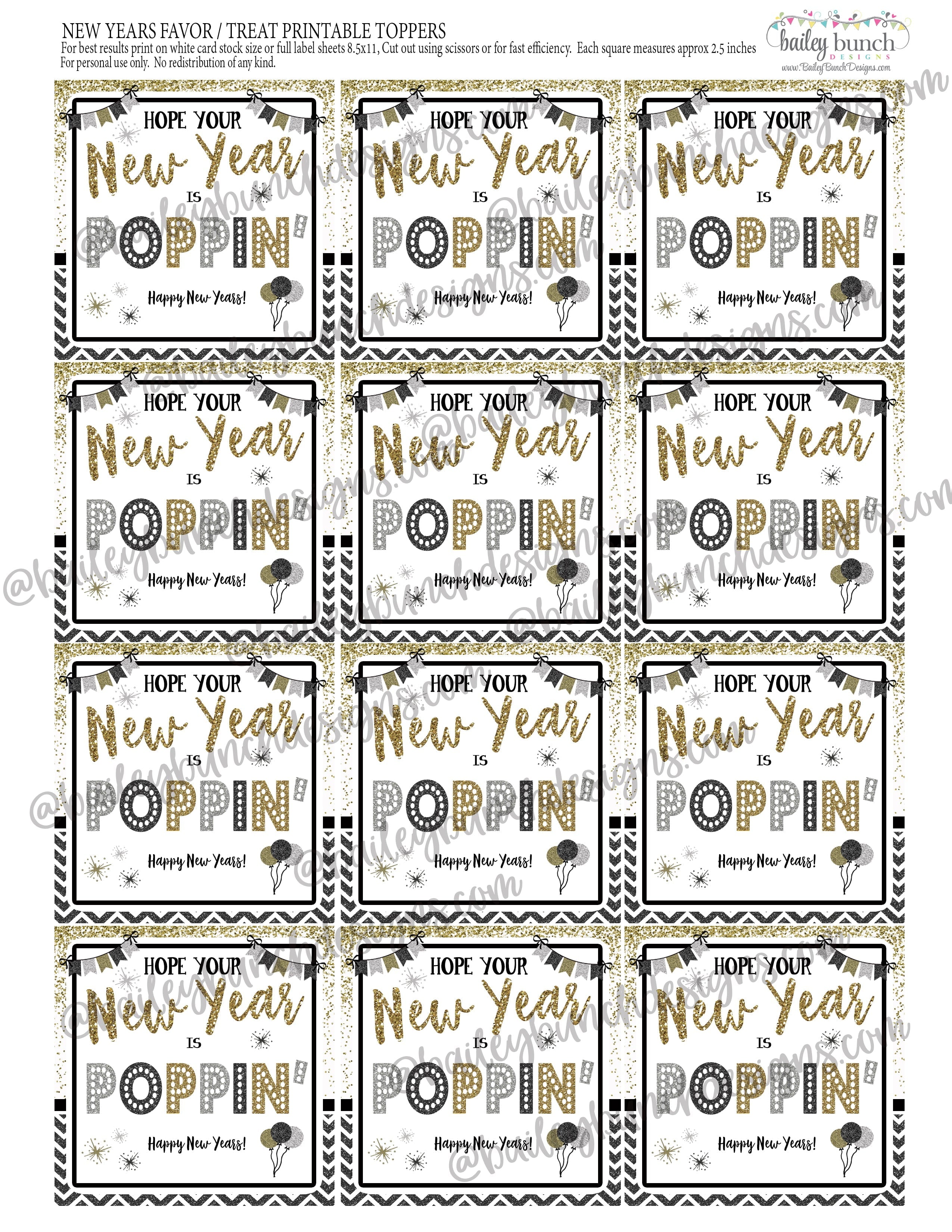 New Years Pop It Champagne Gift Tags, New Year Gift Labels, Happy New ...