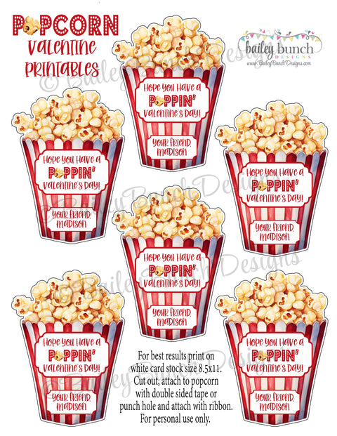 Poppin Valentine's Day Popcorn Printable IDPOPCORN0520 – Bailey Bunch ...