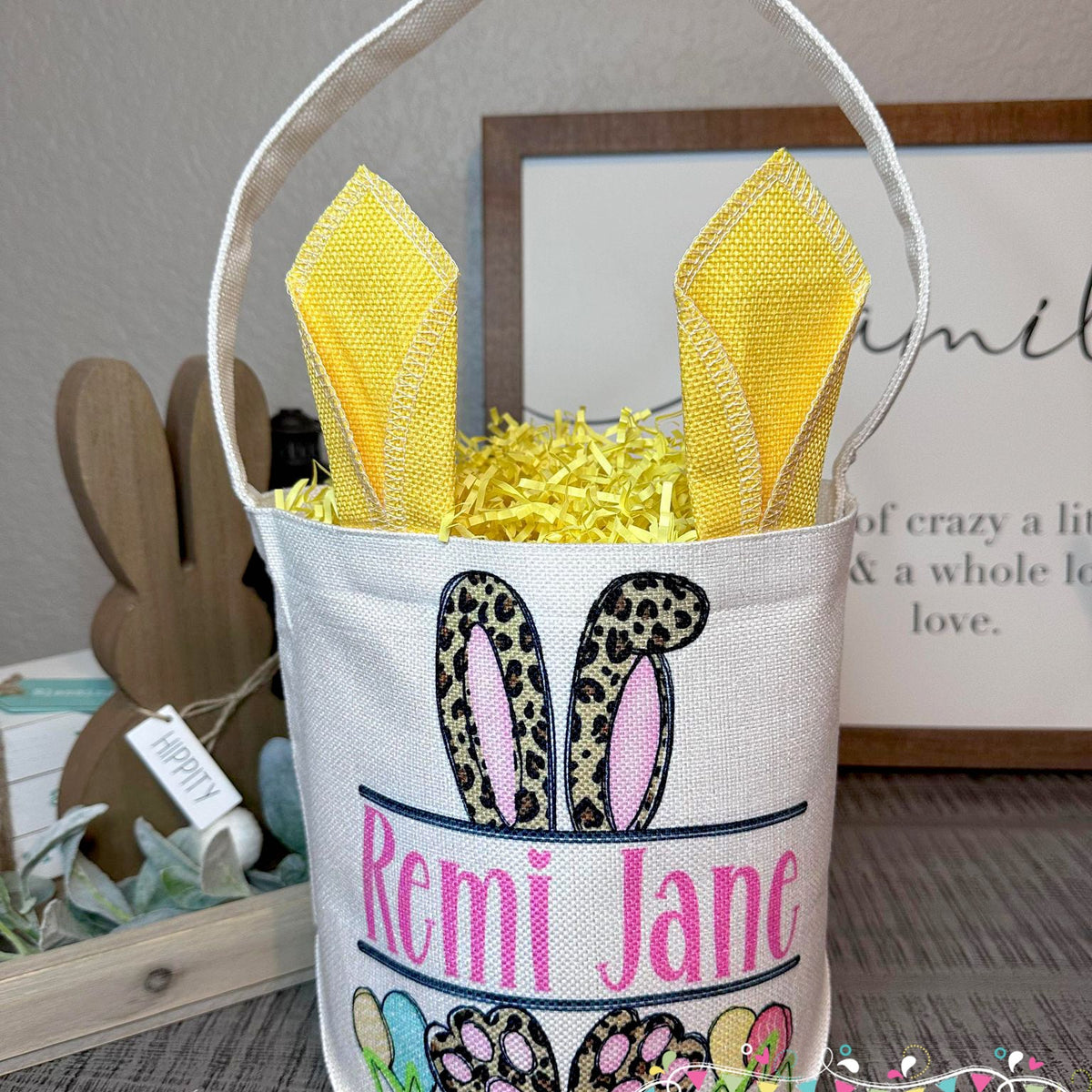 Easter Basket Bunny Ears Basket Leopard Personalized BASKETL0520 ...