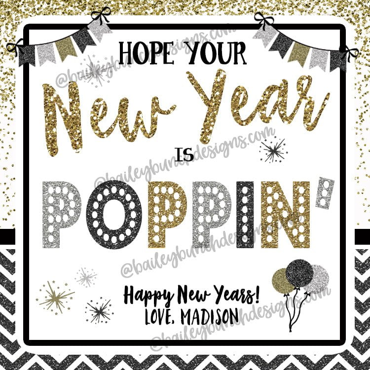 New Years Pop It Champagne Gift Tags, New Year Gift Labels, Happy New ...