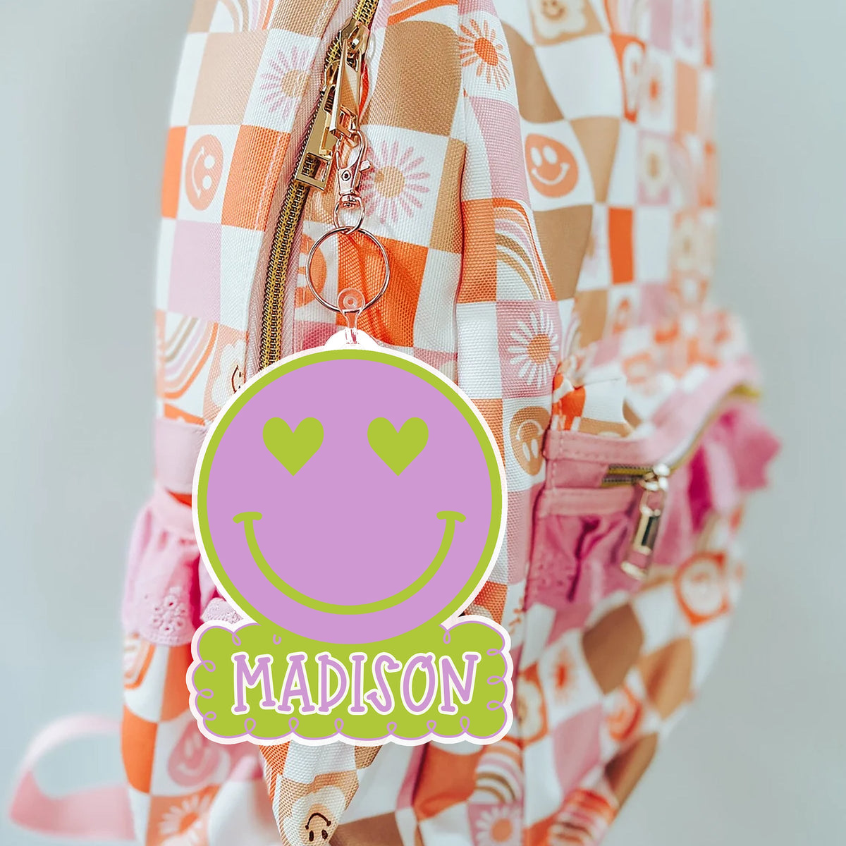 Smiley Face Backpack Name Tag Charms TAGSMILEG520 – Bailey Bunch Designs