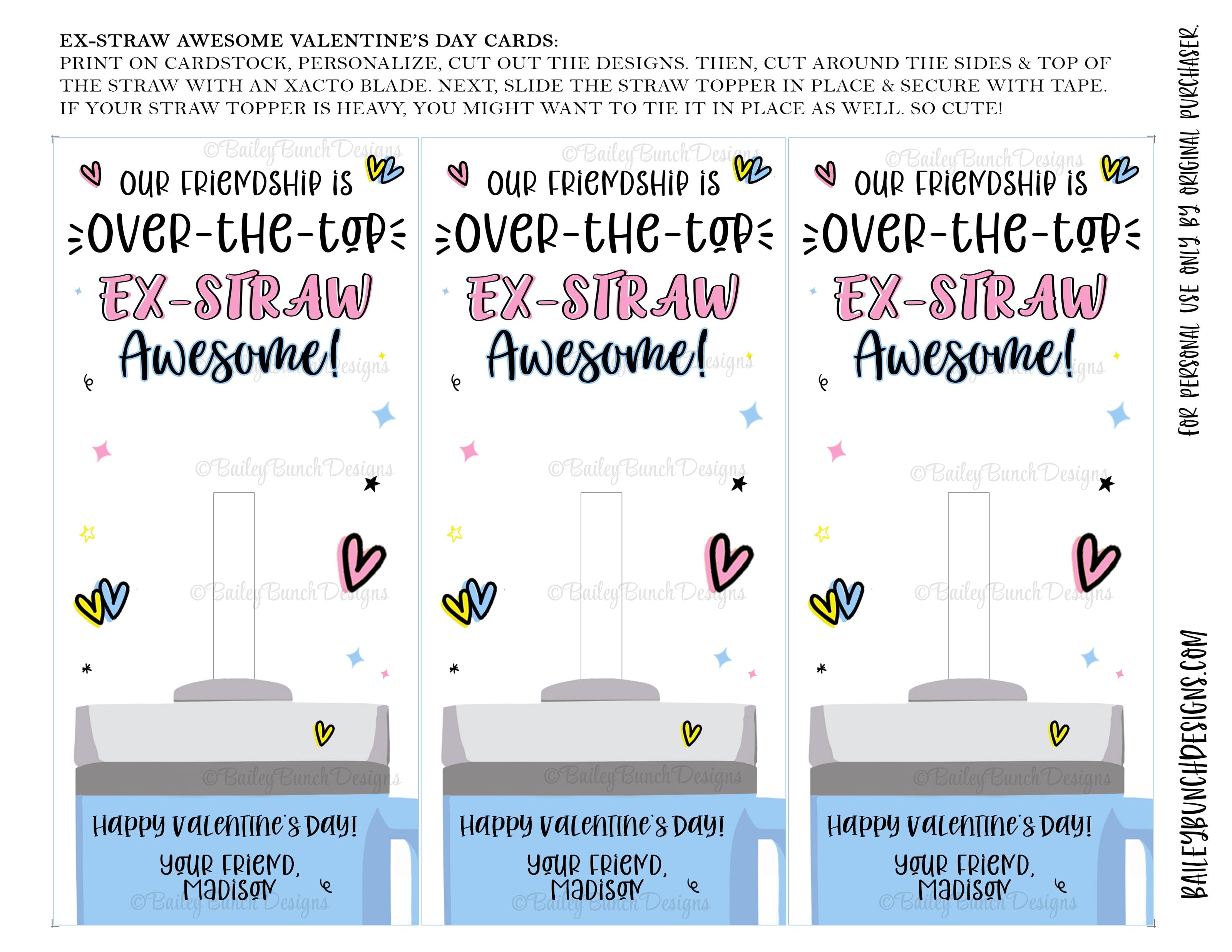 Straw Topper Valentine Gift Card Valentines IDVDAYSTRAW0520 – Bailey ...