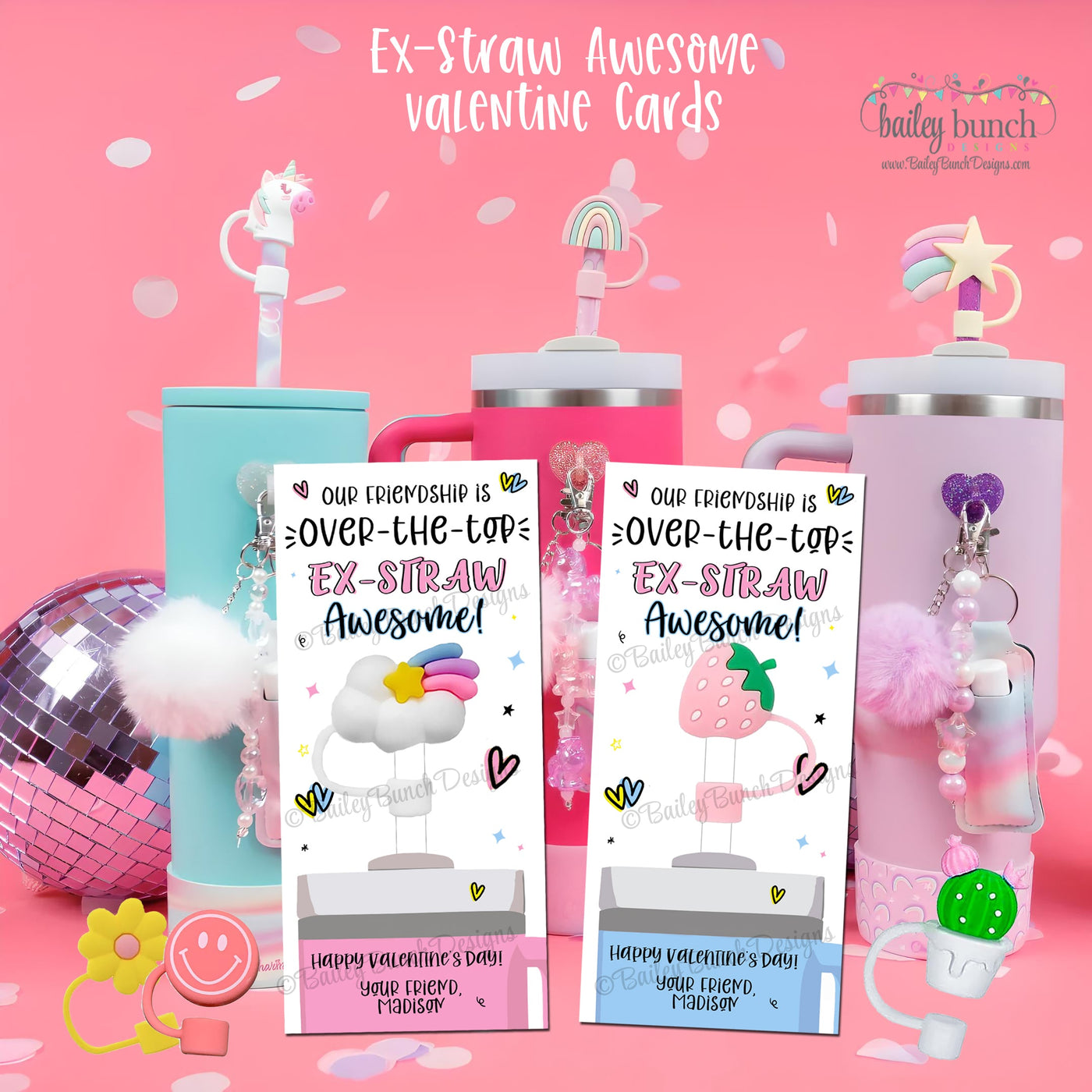 Straw Topper Valentine Gift Card Valentines IDVDAYSTRAW0520 – Bailey ...