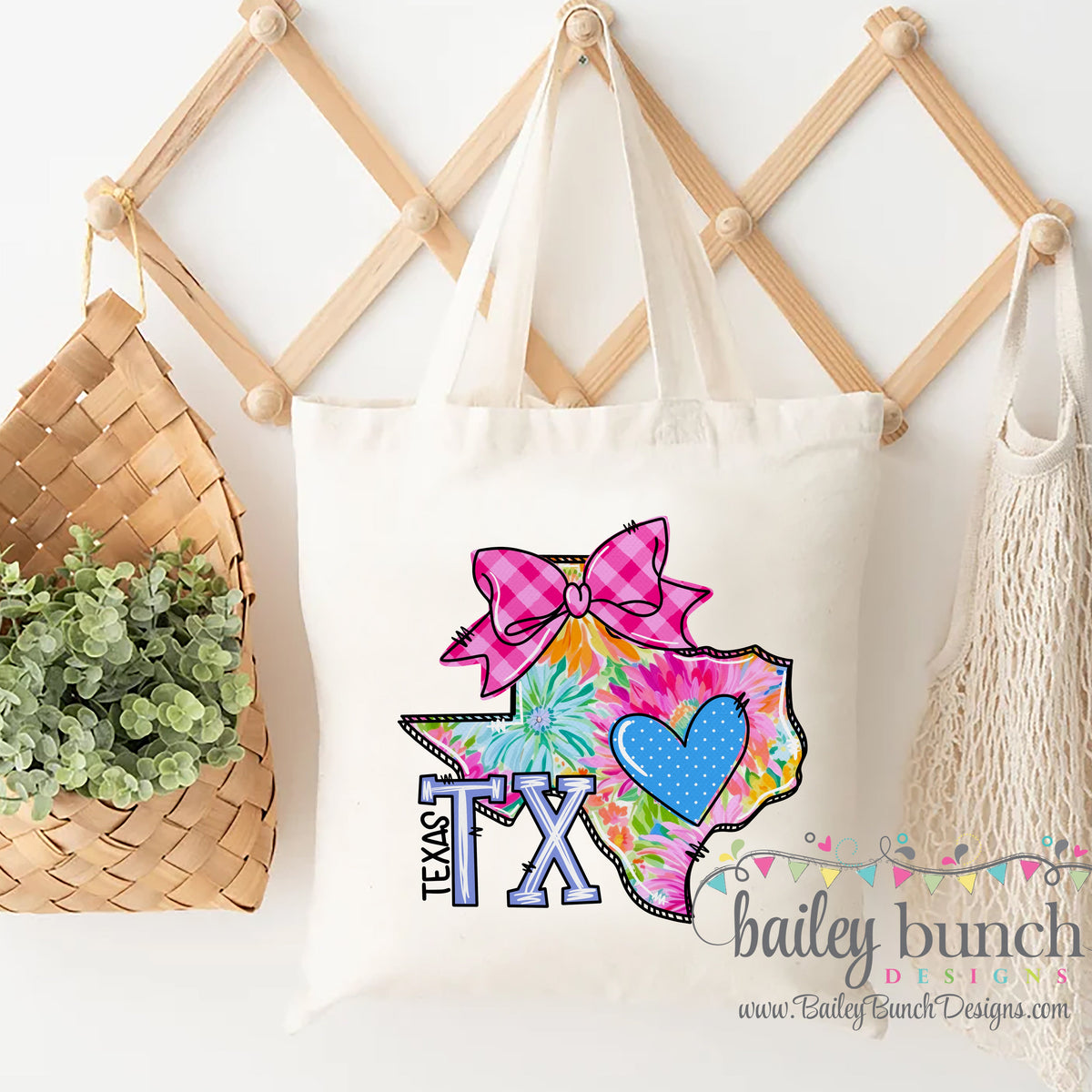 TEXAS FLORAL BOW Tote Bag TOTETEXAS0520 – Bailey Bunch Designs