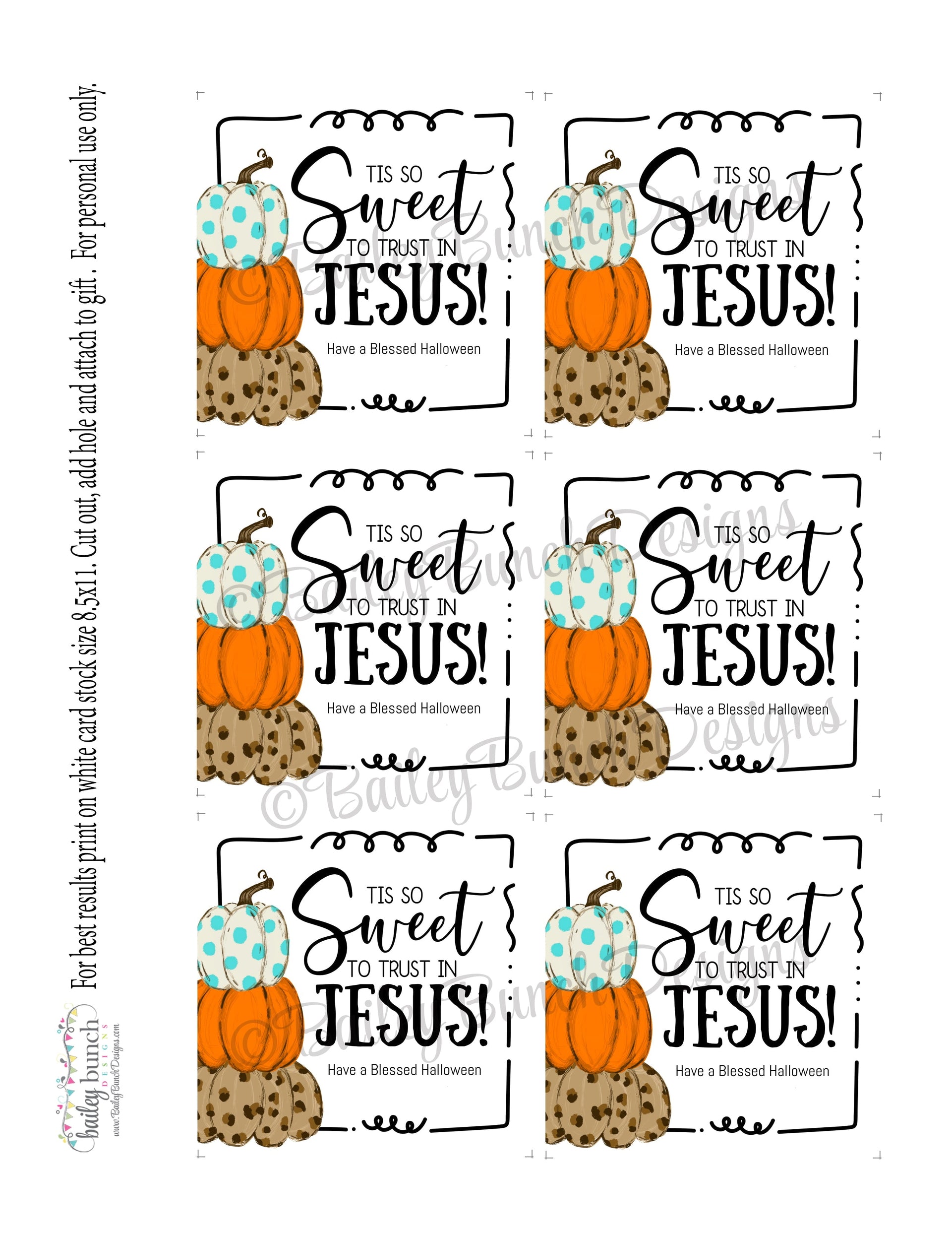 Tis so Sweet to Trust in Jesus Halloween Gift Treat Tags - Instant Dow ...