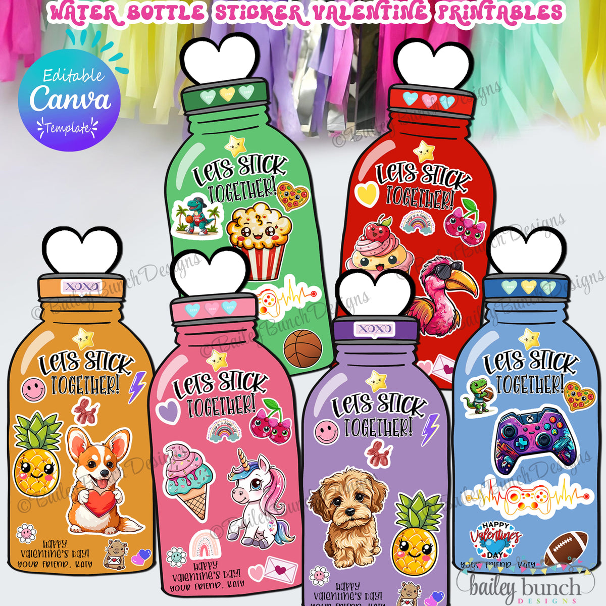 Water Bottle Sticker Valentine Cards | Printable Valentine's Day Cards ...