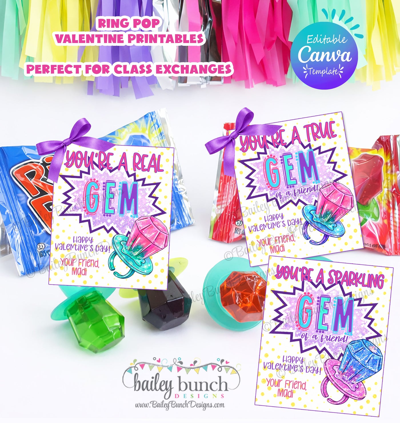 Ring Pop Valentine Cards | Gem Valentine's Day Cards for Kids – Bailey ...
