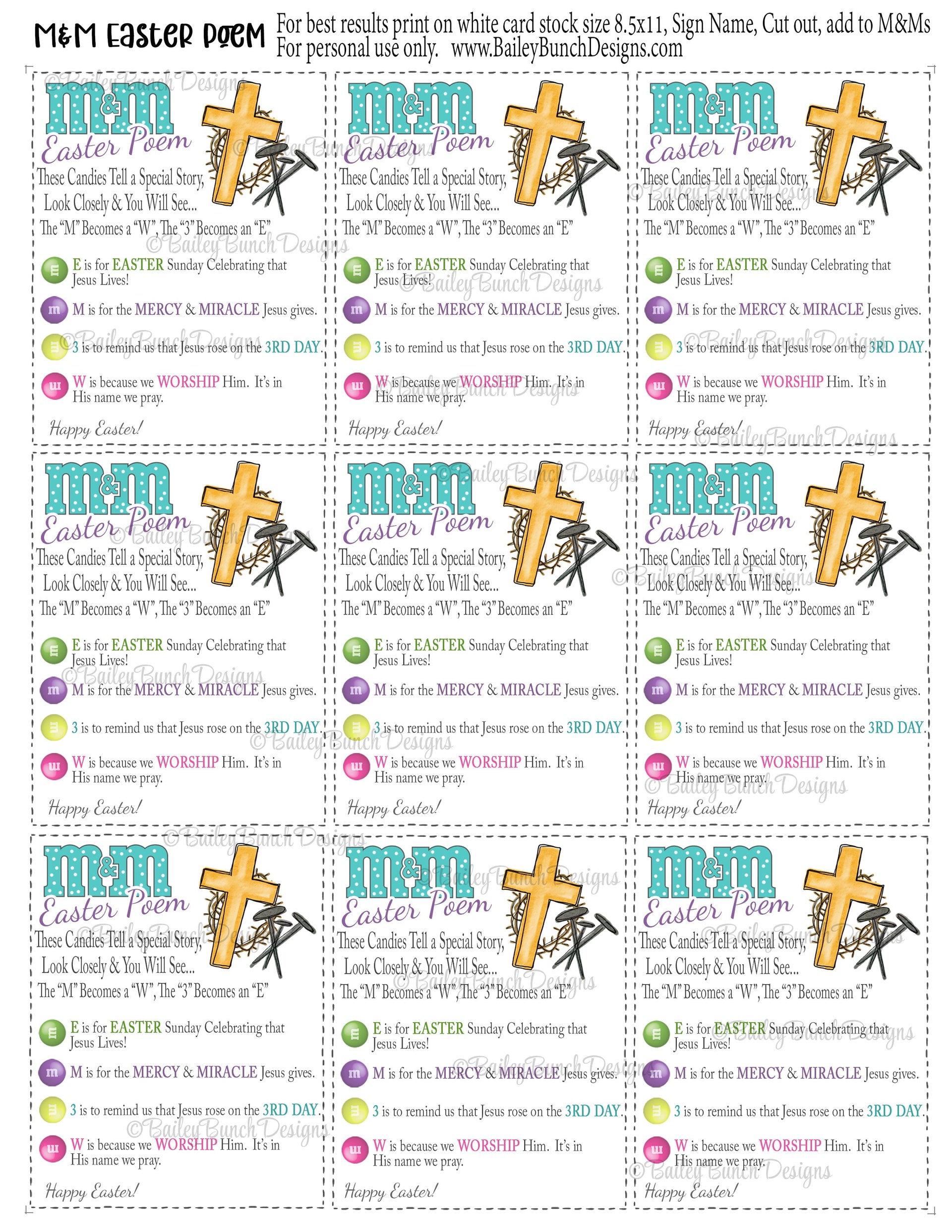 Easter M&M Poem Cards IDMMEASTER0520 – Bailey Bunch Designs